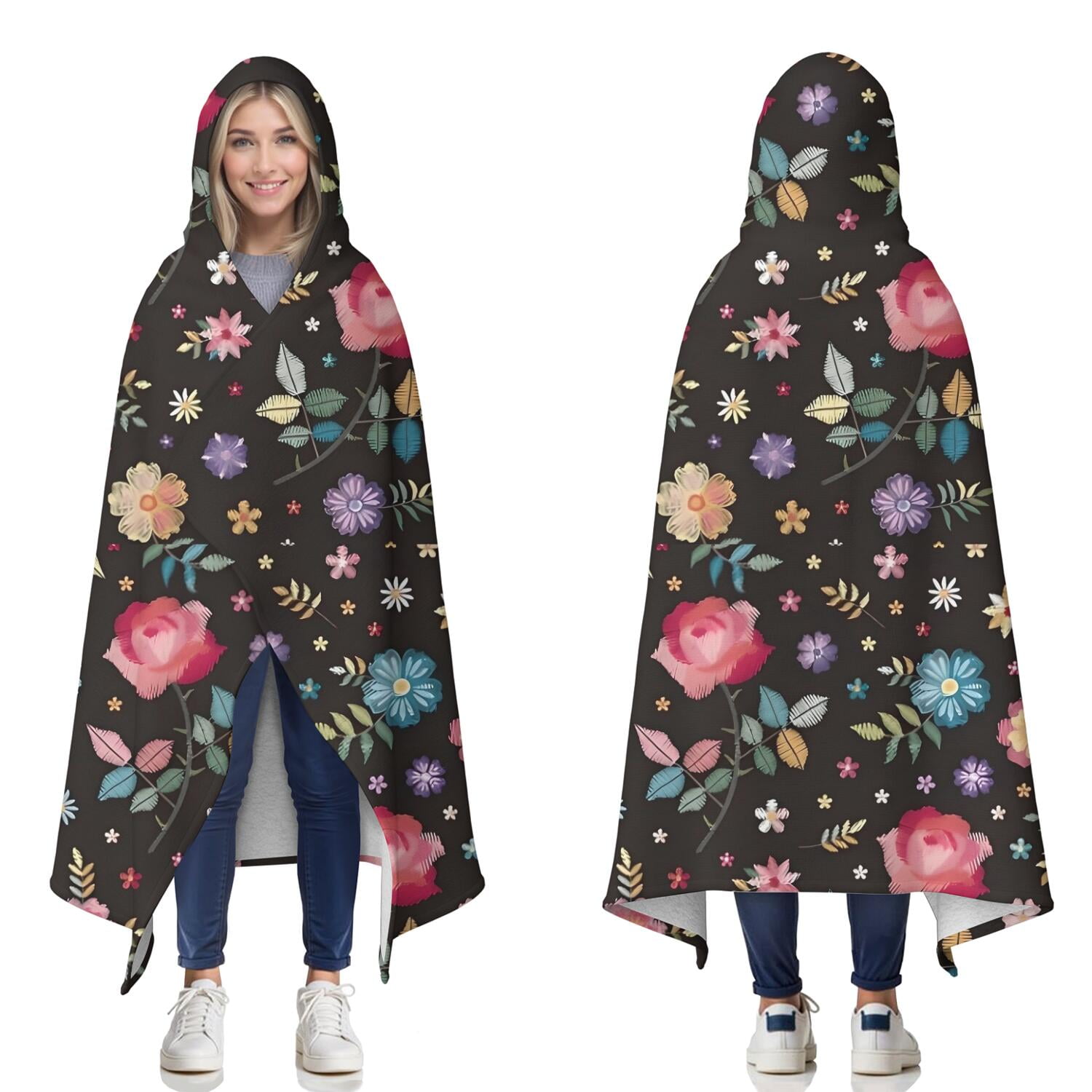 Wearable Blanket,Pioneer Flower Floral Print Pattern Hooded Wearable ...