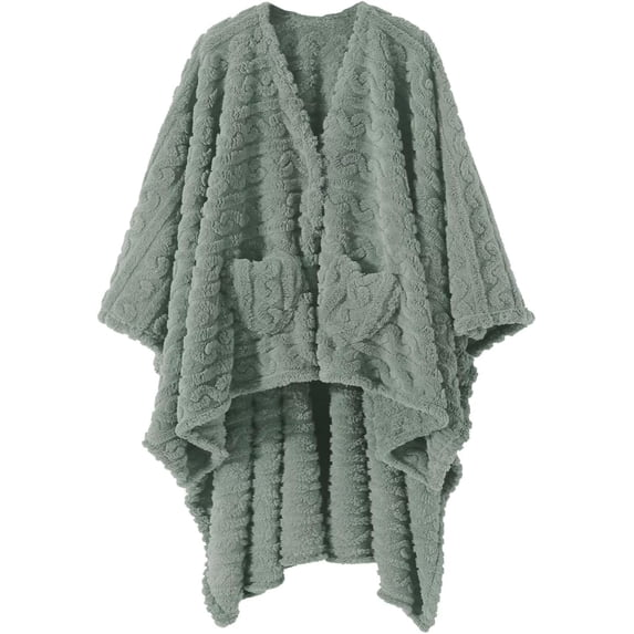 Wearable Blanket Poncho Cape Wrap for Adult, Cozy Sherpa Fleece ...
