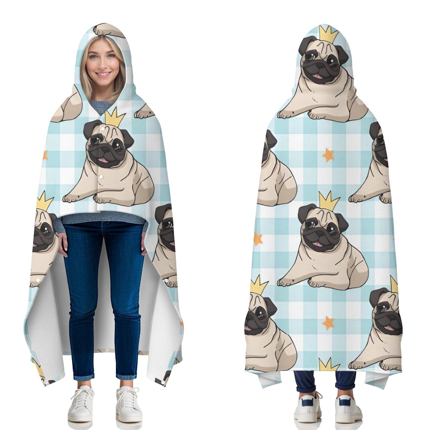 Wearable Blanket,Pug with Crown Hooded Wearable Flannel Blanket for ...