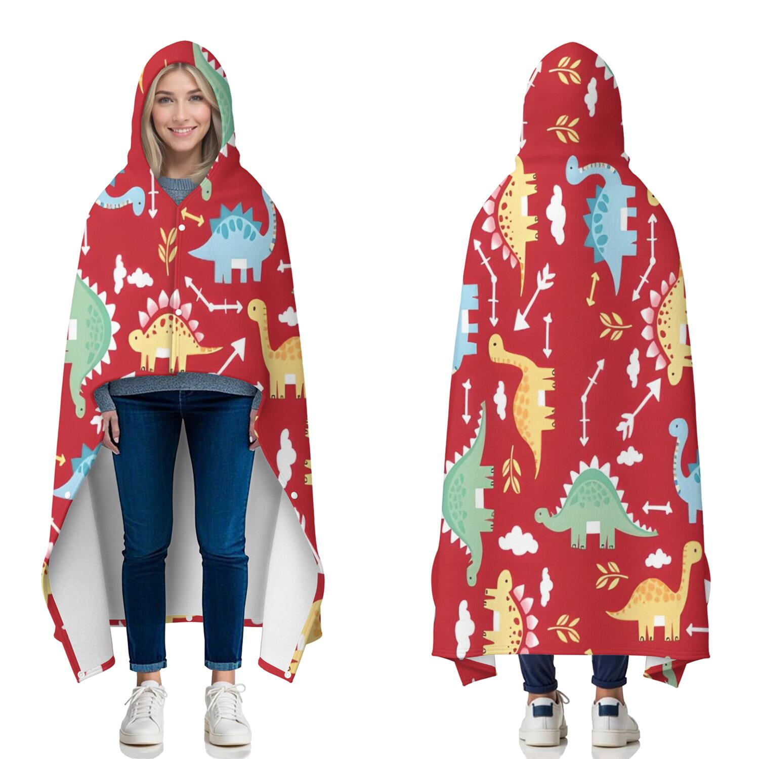 Wearable Blanket,Red Cartoon Dinosaurs Arrows Pattern Hooded Wearable ...