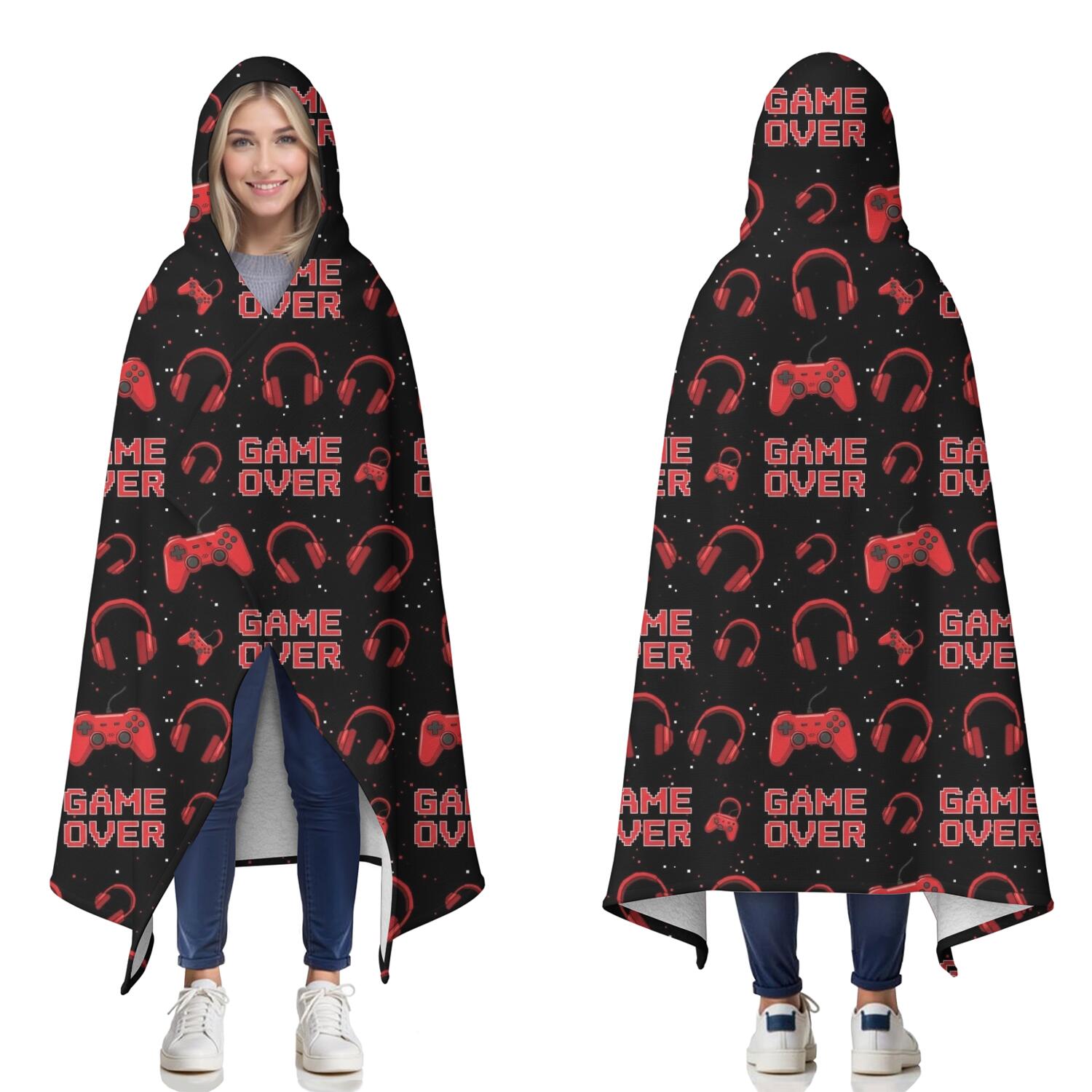 Wearable Blanket,Red Controllers Games Icons Black Pattern Hooded ...