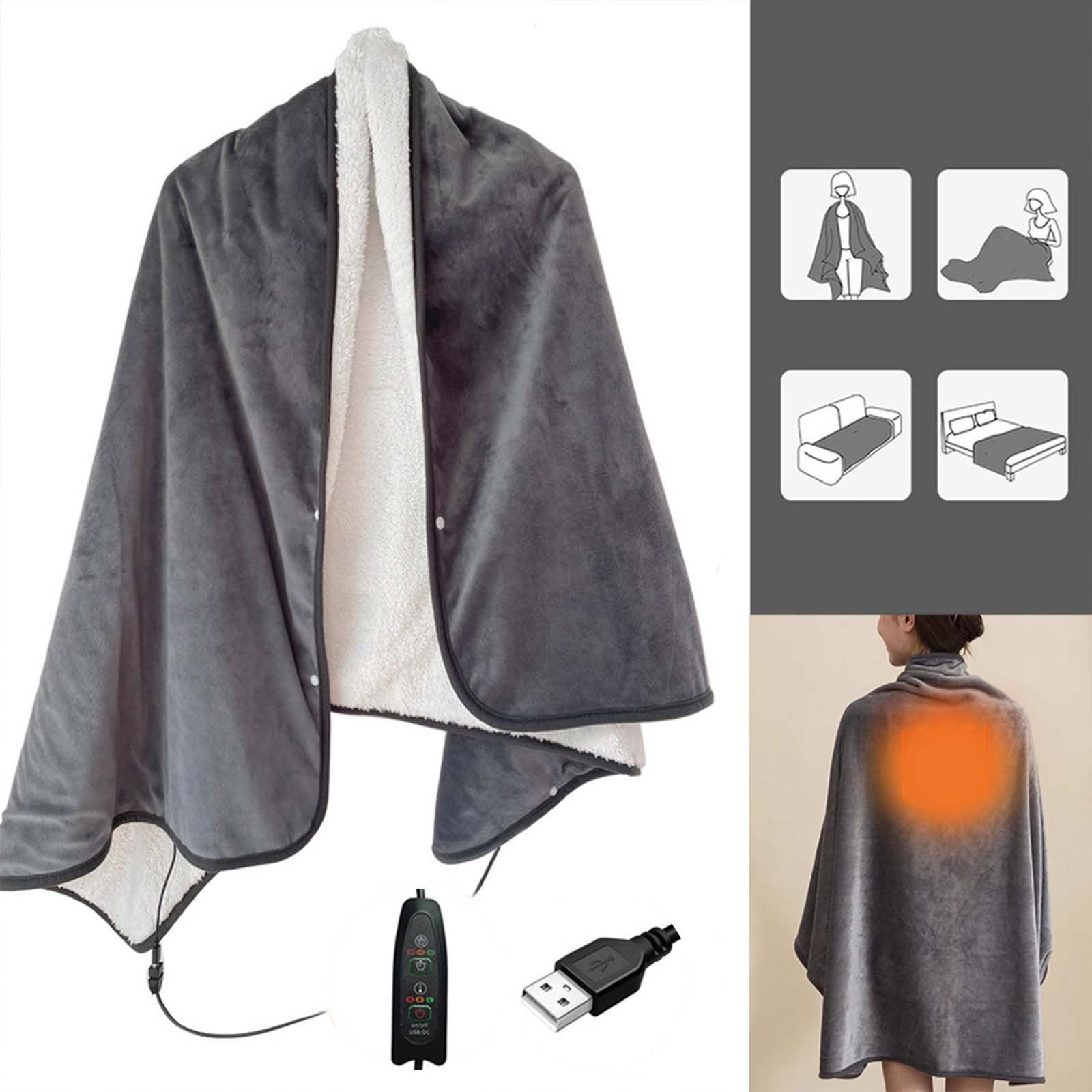 Wearable Blanket Shawl Portable USB Heating Blanket Warm Poncho with 3 ...