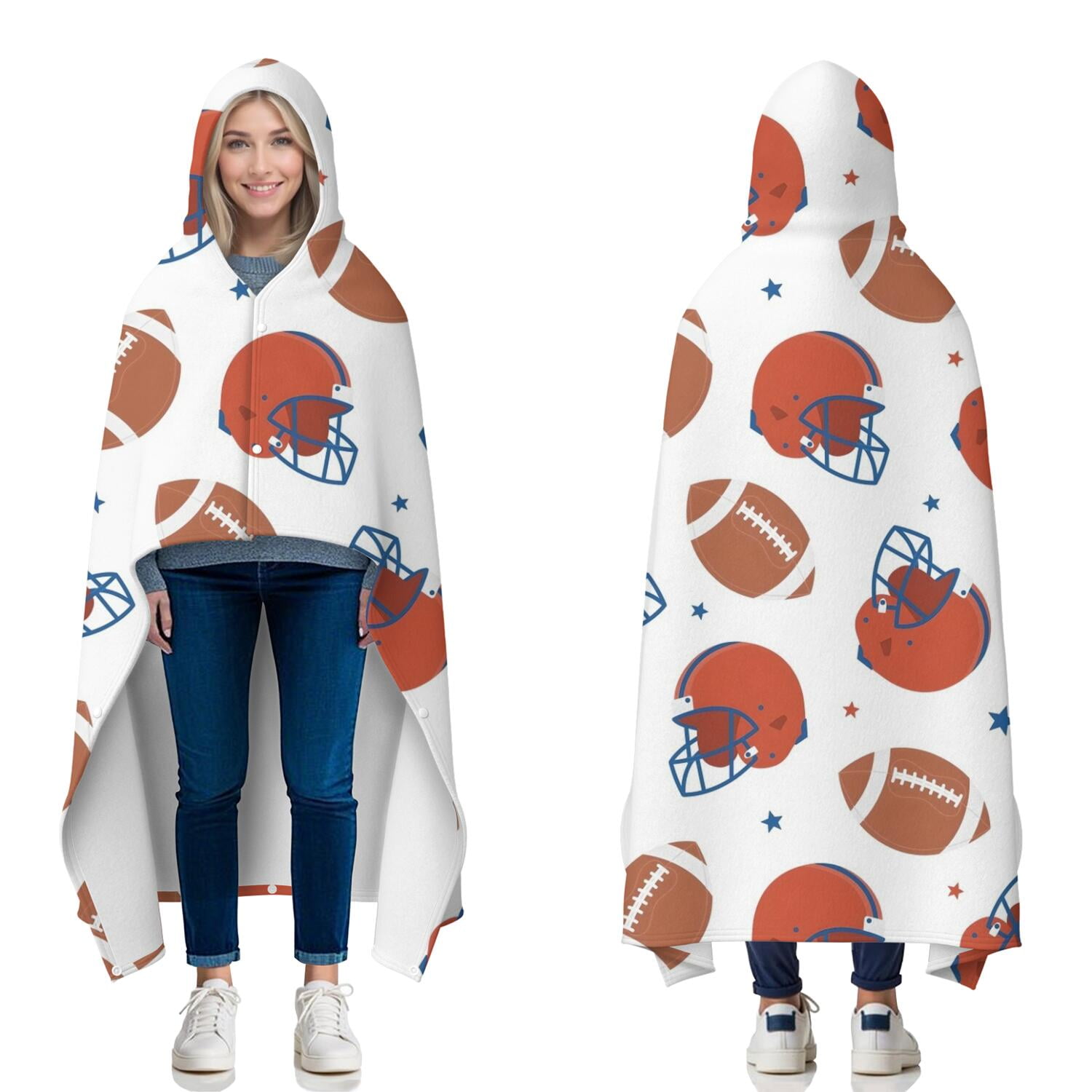 Wearable Blanket,White Background Football Helmets Pattern Hooded ...