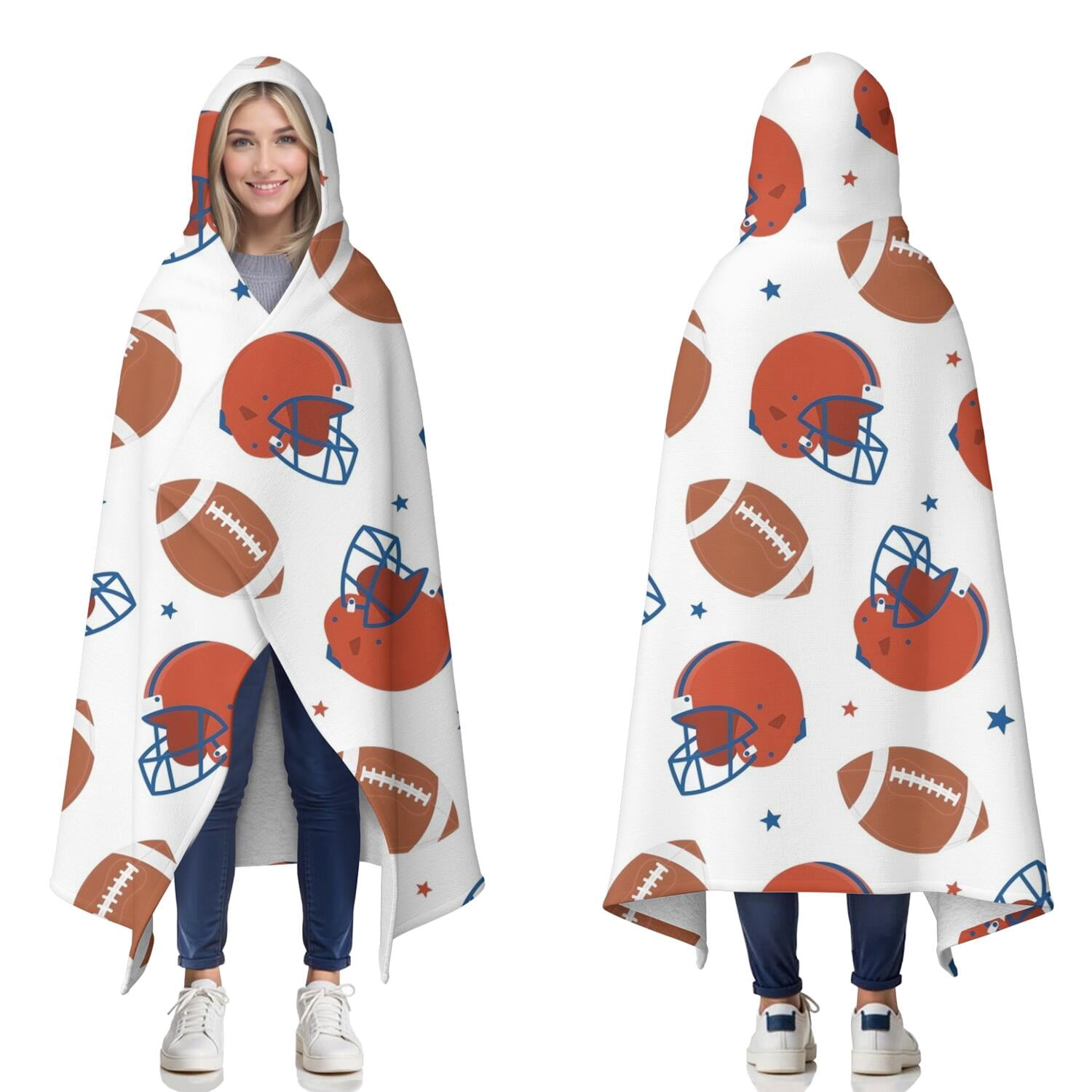 Wearable Blanket,White Background Football Helmets Pattern Hooded ...