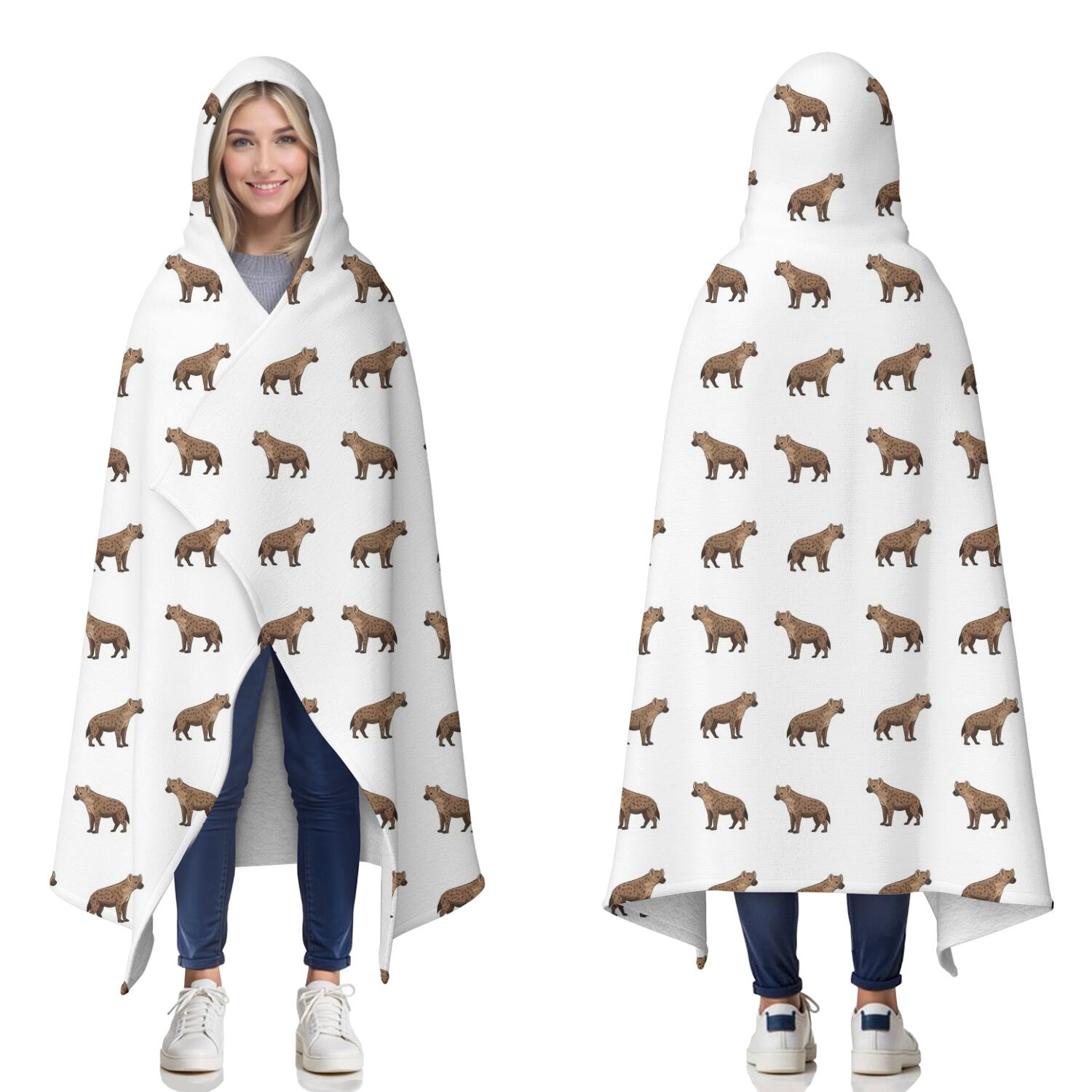Wearable Blanket,White Hyena Pattern Hooded Wearable Sherpa Blanket for ...
