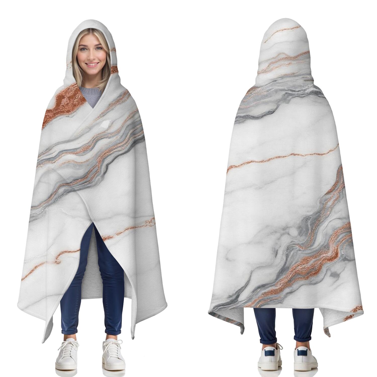 Wearable Blanket,White Marble Copper Line Pattern Hooded Wearable ...