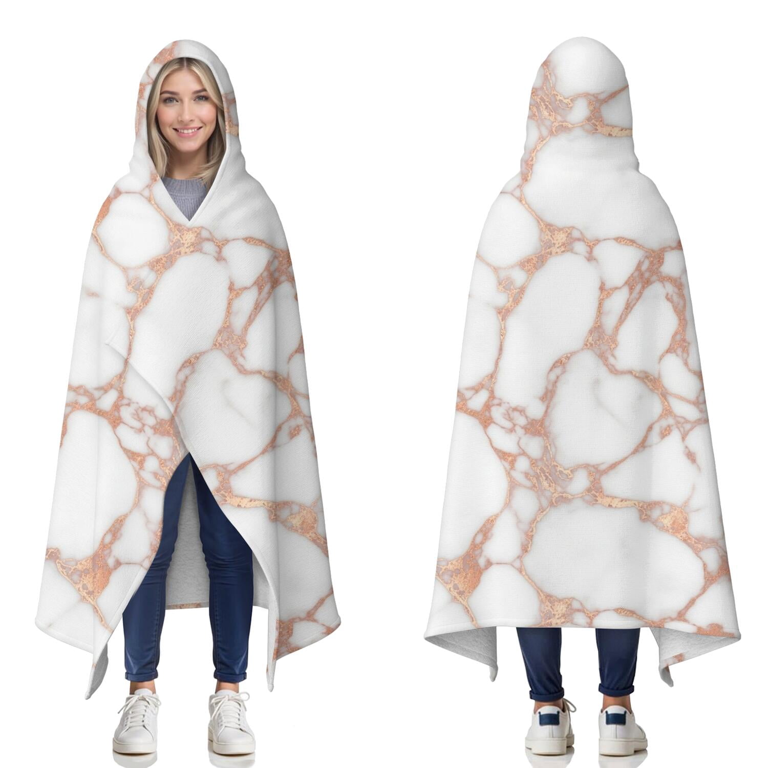 Wearable Blanket,White Marble Rose Gold Line Pattern Hooded Wearable ...
