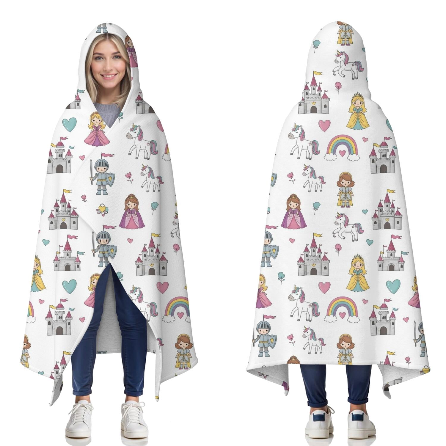 Wearable Blanket,White Princess Knight Pattern Hooded Wearable Sherpa ...