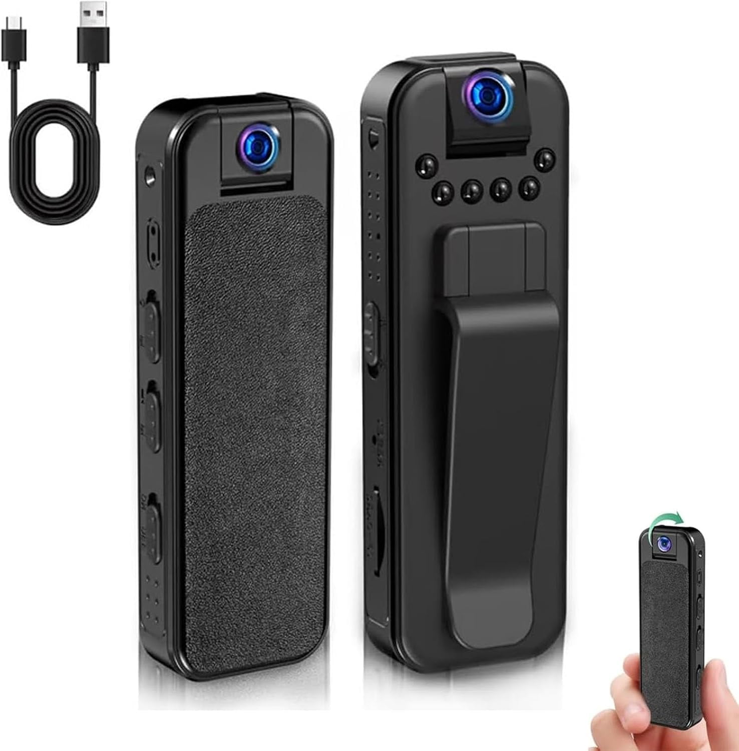 Wearable Body Cam with Night-Vision & 180 Rotation Lens Vlogging Camera ...