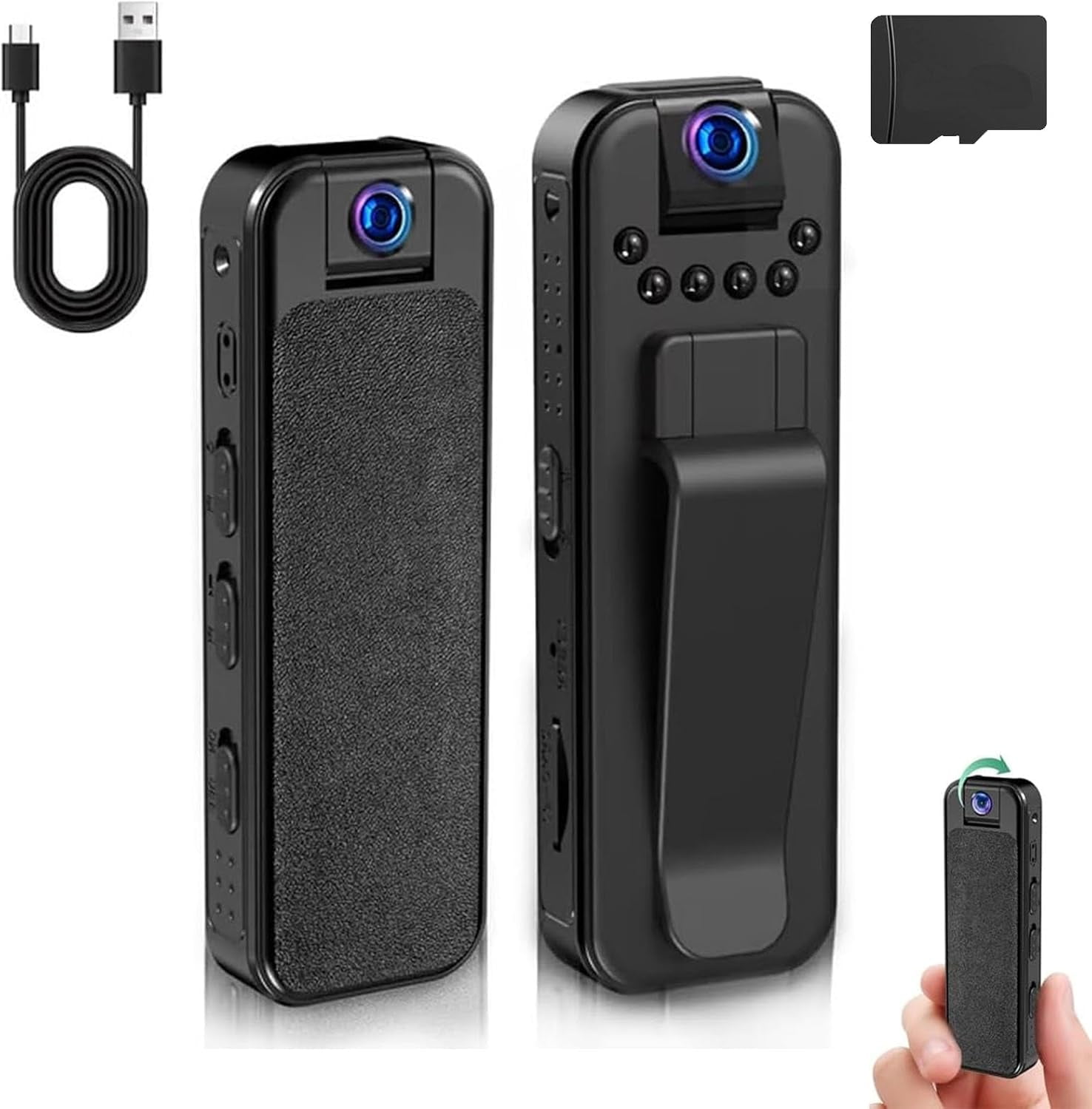 Wearable Body Cam with Night-Vision & 180 Rotation Lens Vlogging Camera ...