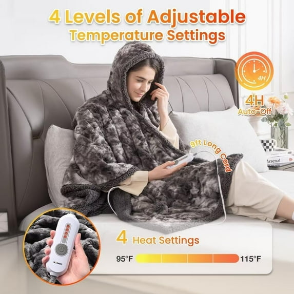 Wearable Heated Electric Blanket 50”×60“, Soft Faux Fur & Cozy Sherpa ...