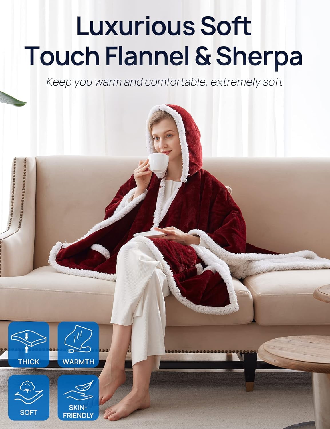 Wearable Heated Throw Blanket, Electric Heated Wrap Poncho Shawl with ...