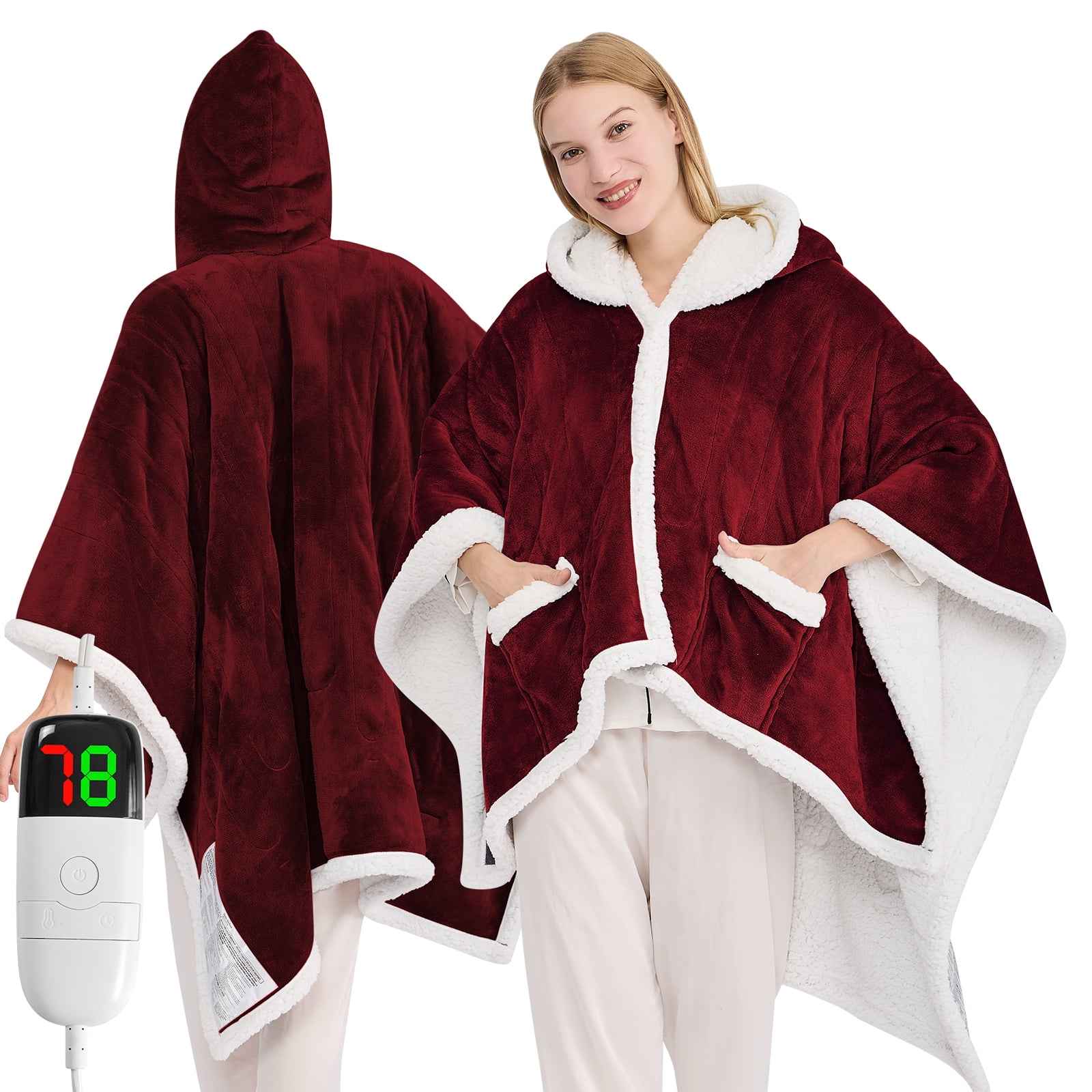 Wearable Heated Throw Blanket, Electric Heated Wrap Poncho Shawl with ...