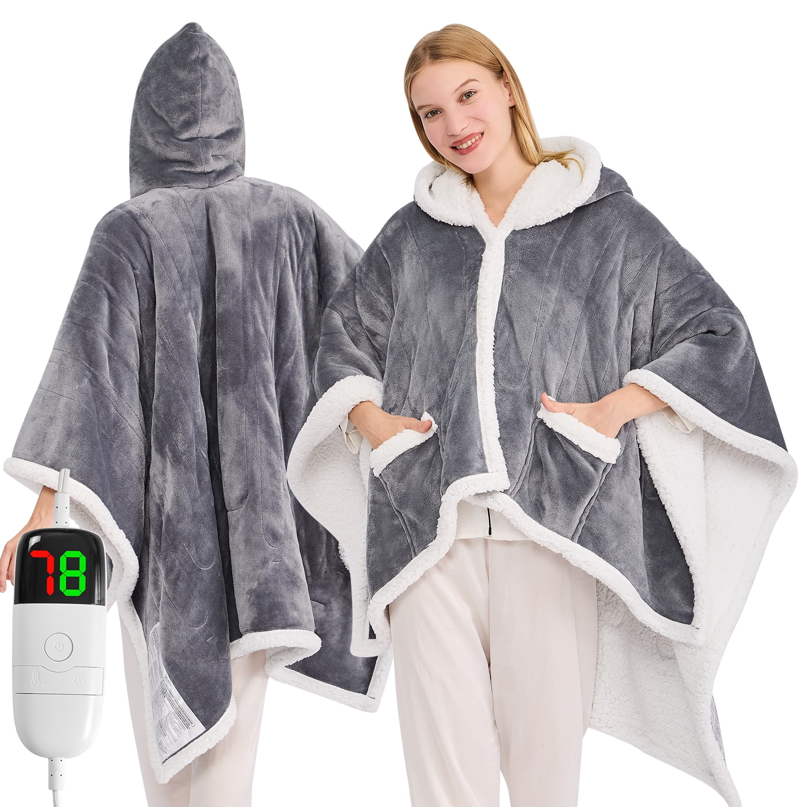 Wearable Heated Throw Blanket, Electric Heated Wrap Poncho Shawl with ...