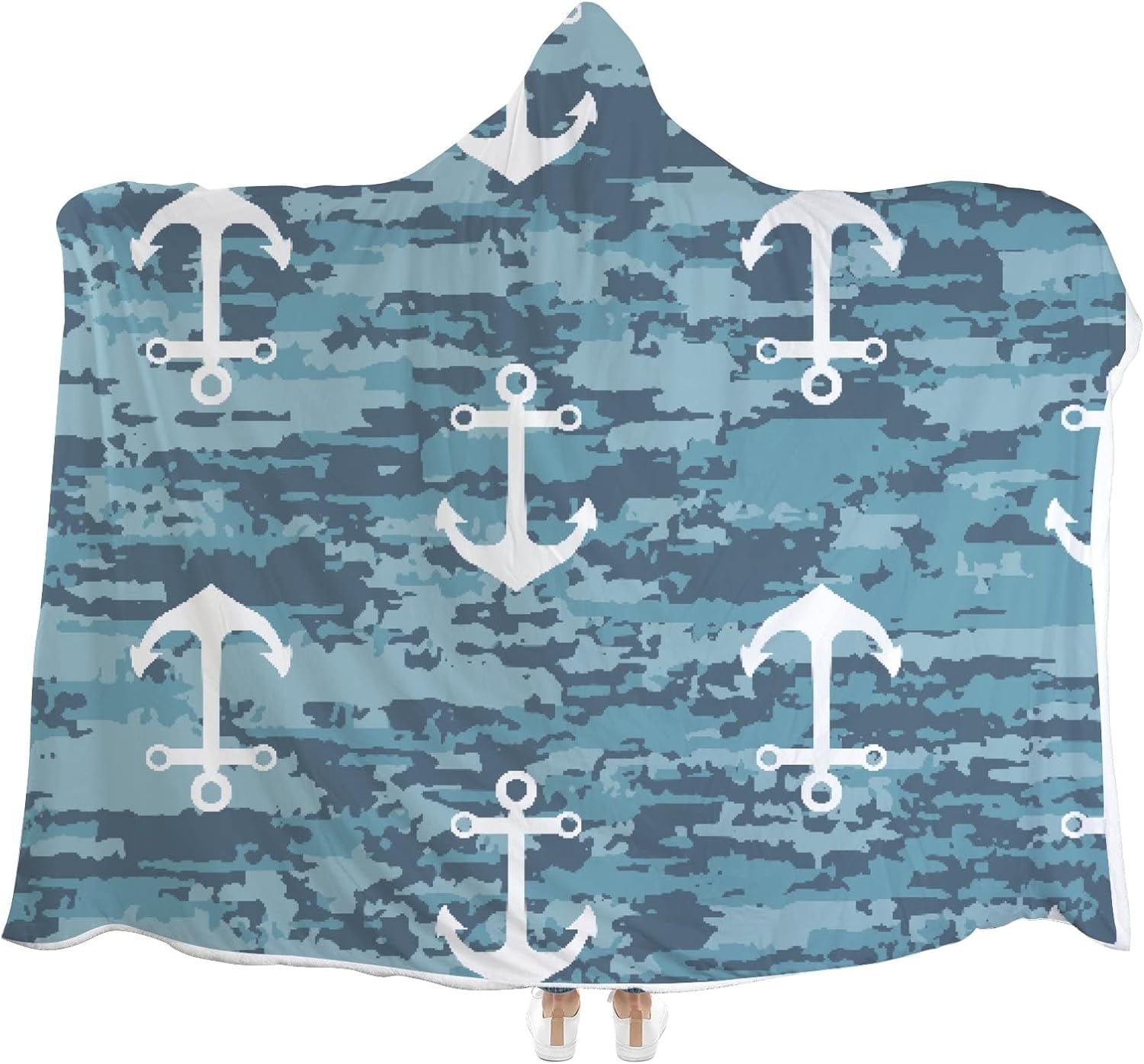 Wearable Hooded Blankets Throw Poncho Cloak Blanket Anchors Blue for ...
