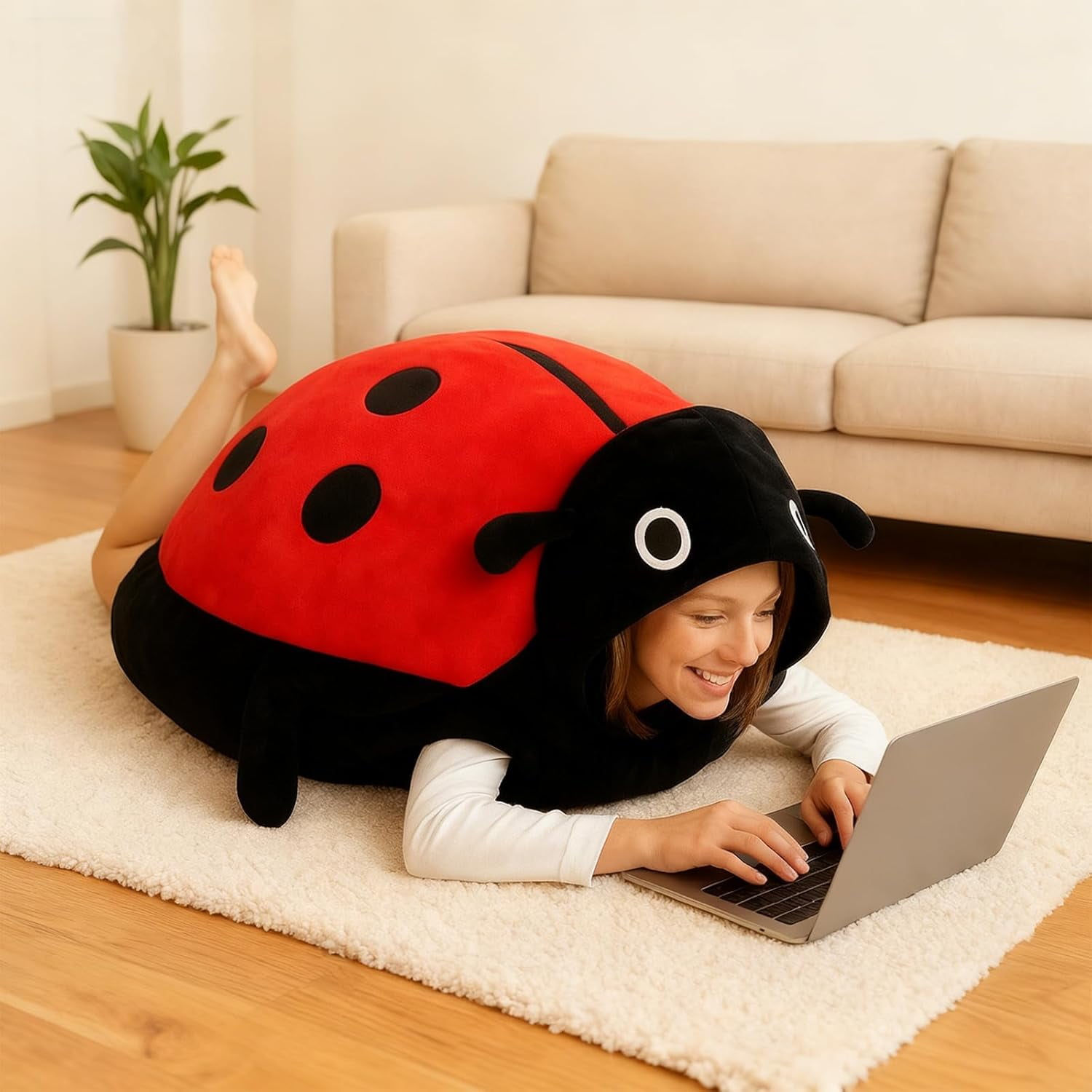 Wearable Ladybug Pillow, Cute Warm Oversized Plush Wearable Sleeping ...
