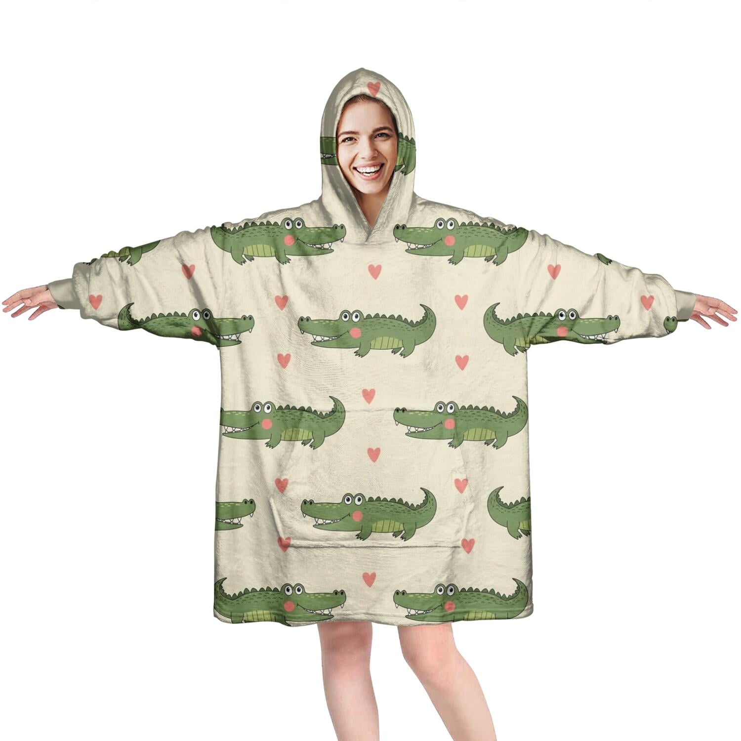 Wearable Oversized Blanket,Beige Crocodiles Hearts Pattern Wearable ...