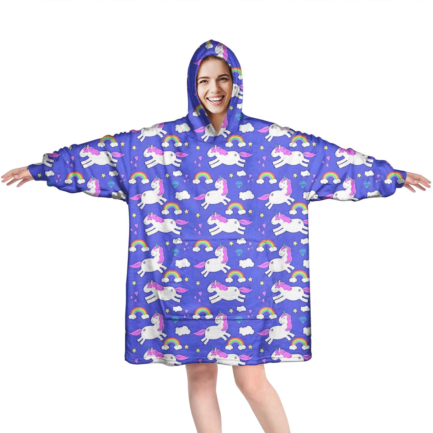 Wearable Oversized Blanket,Blue Unicorn Rainbow Pattern Wearable ...