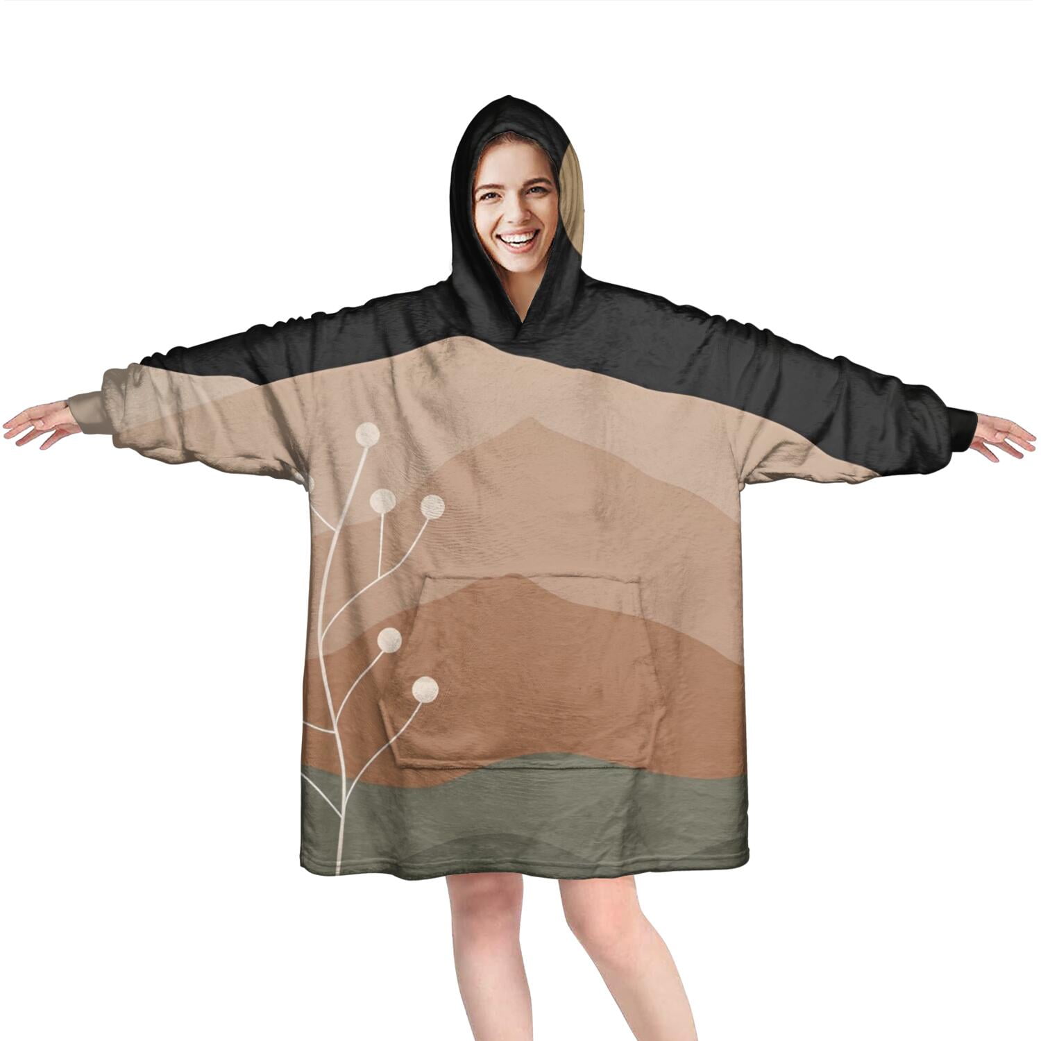 Wearable Oversized Blanket,Brown Boho Night Landscape Pattern Wearable ...