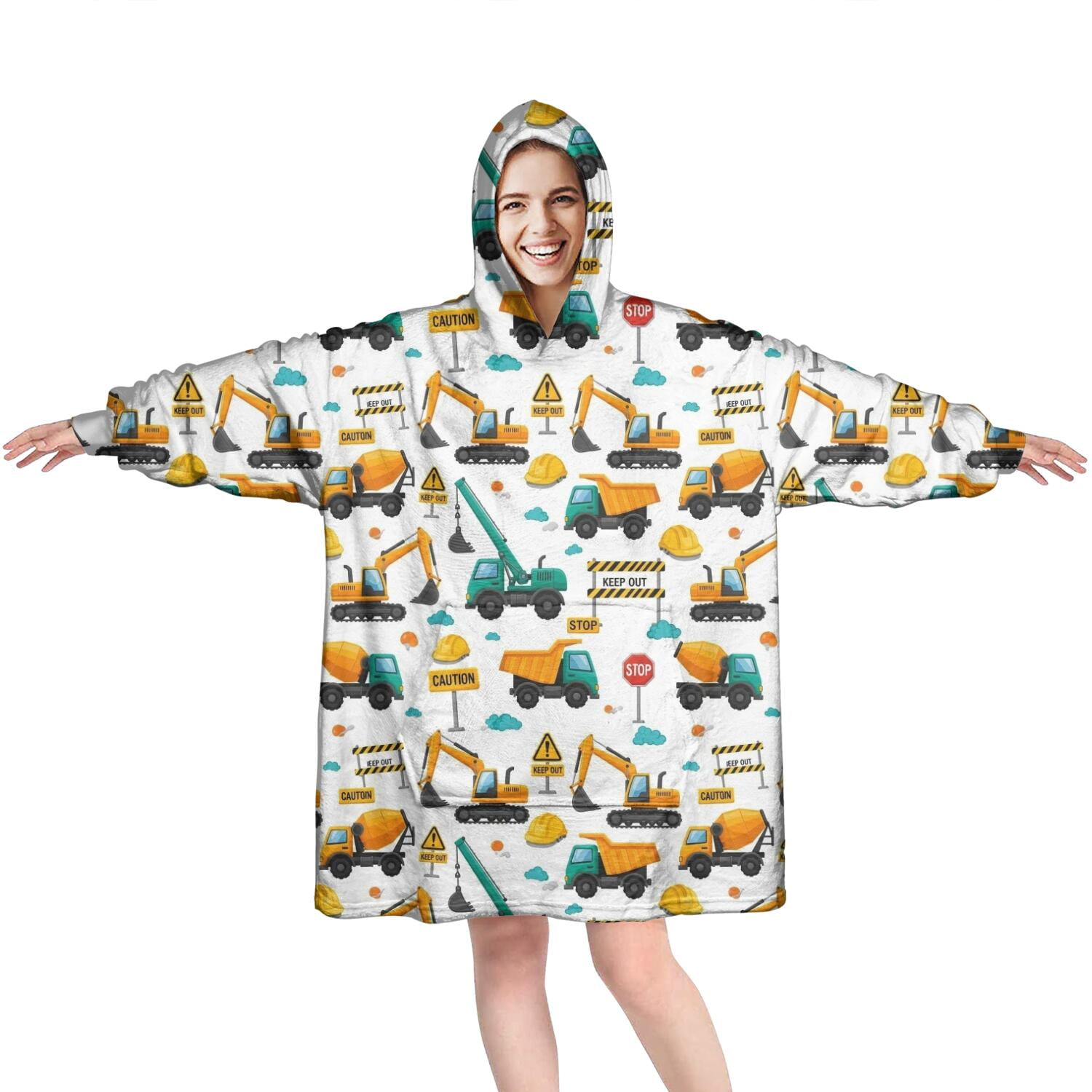 Wearable Oversized Blanket,Cartoon Construction Vehicles Safety Signs ...