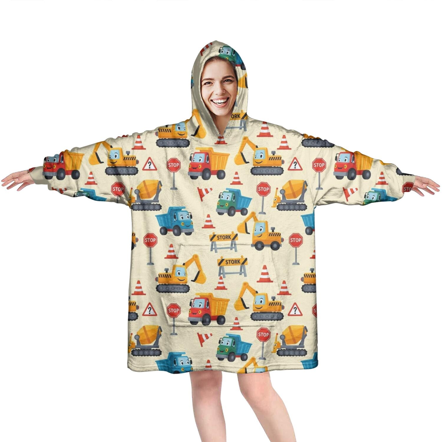 Wearable Oversized Blanket,Cartoon Construction Vehicles Stop Signs ...