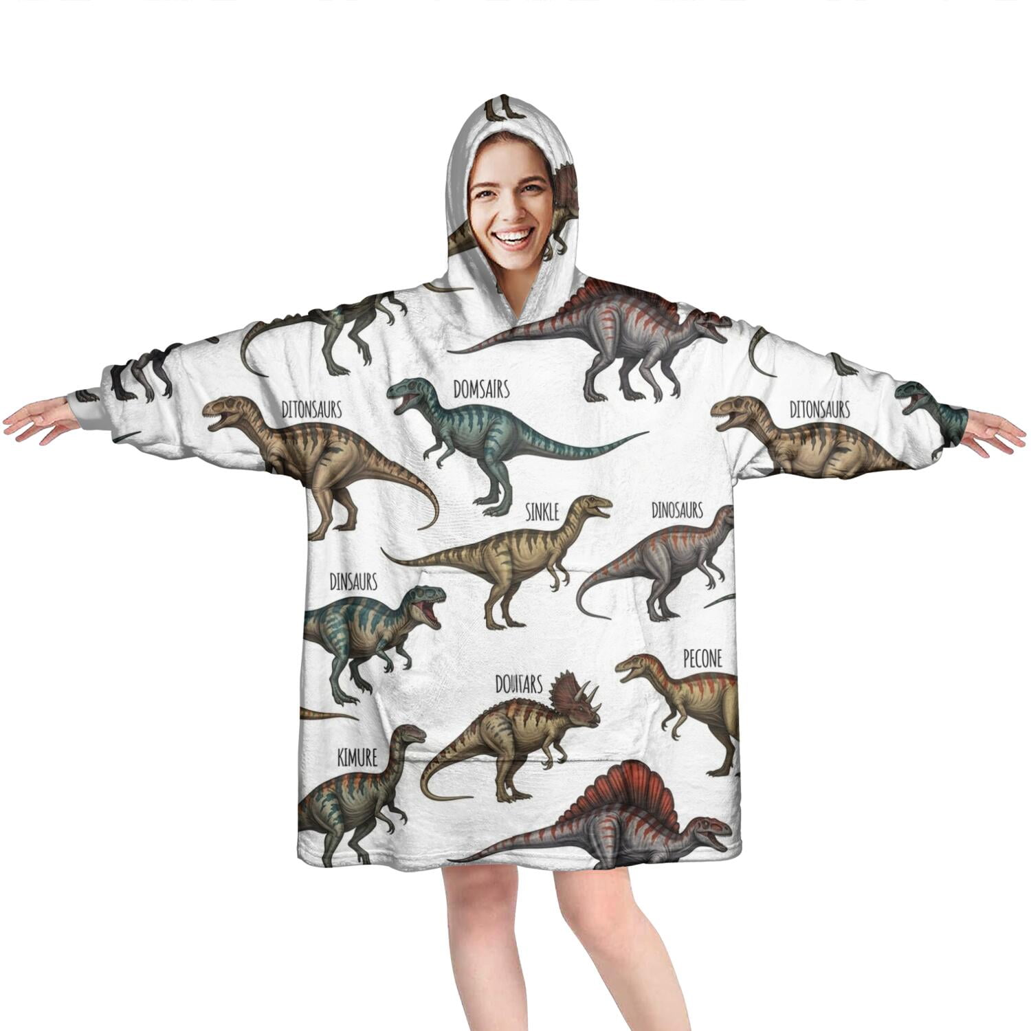 Wearable Oversized Blanket,Cartoon Dinosaurs Names Pattern Wearable ...