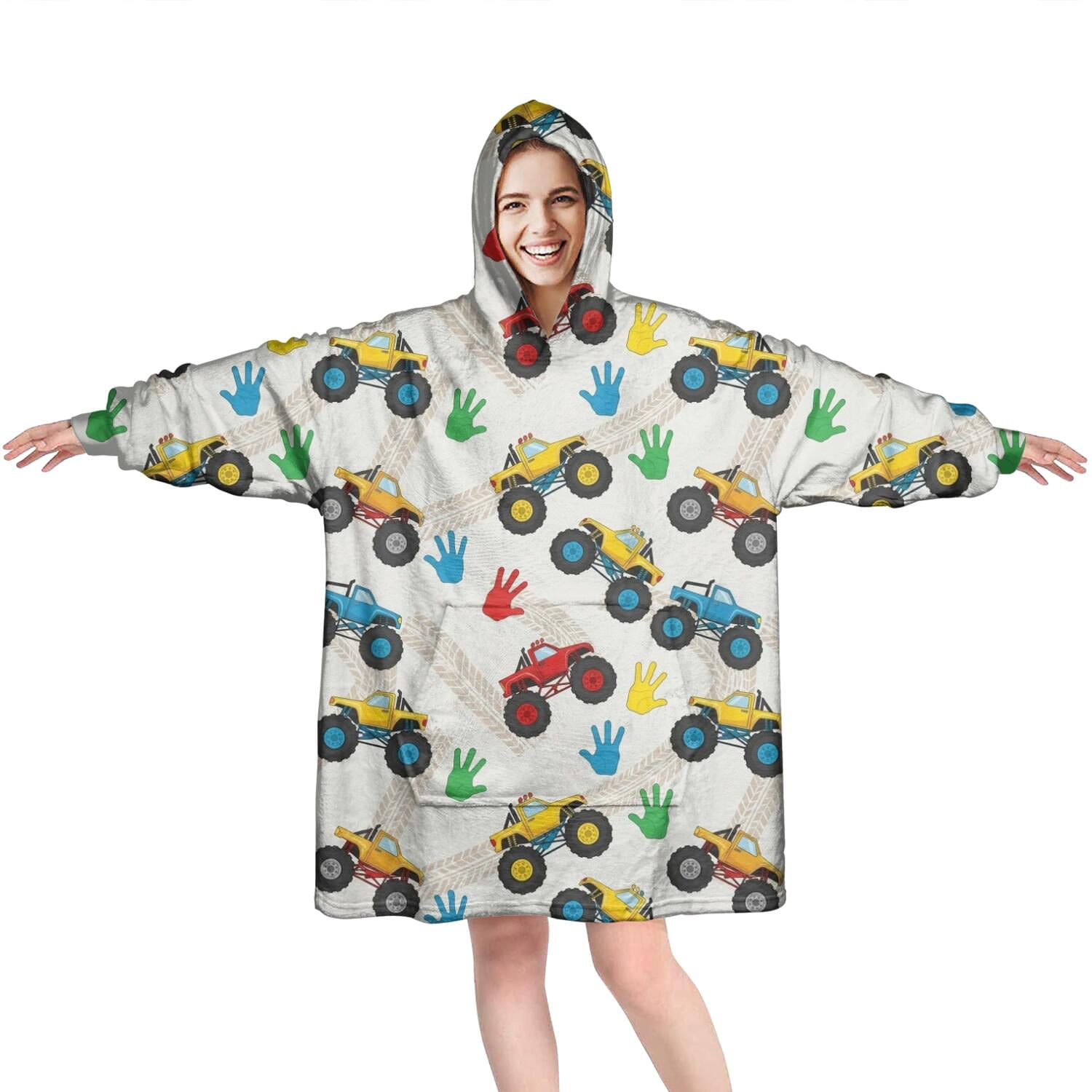 Wearable Oversized Blanket,Colorful Handprint Monster Cartoon Trucks ...