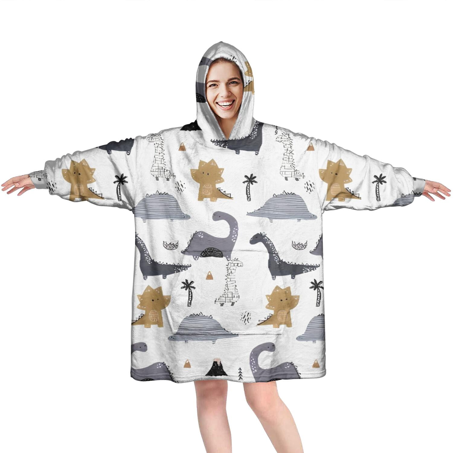 Wearable Oversized Blanket,Gray Brown Dinosaurs Palms Pattern Wearable ...