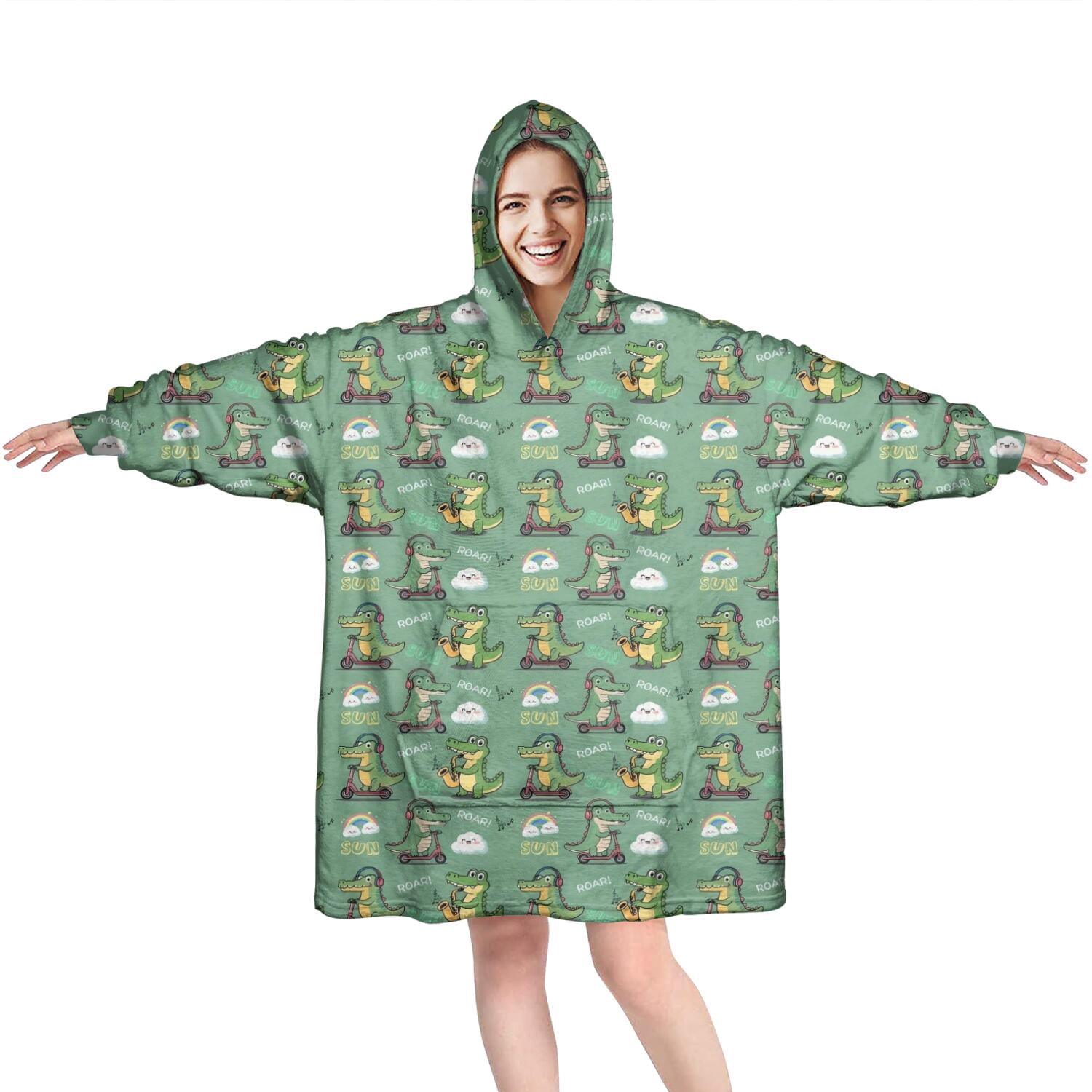 Wearable Oversized Blanket,Green Alligators Icons Pattern Wearable ...