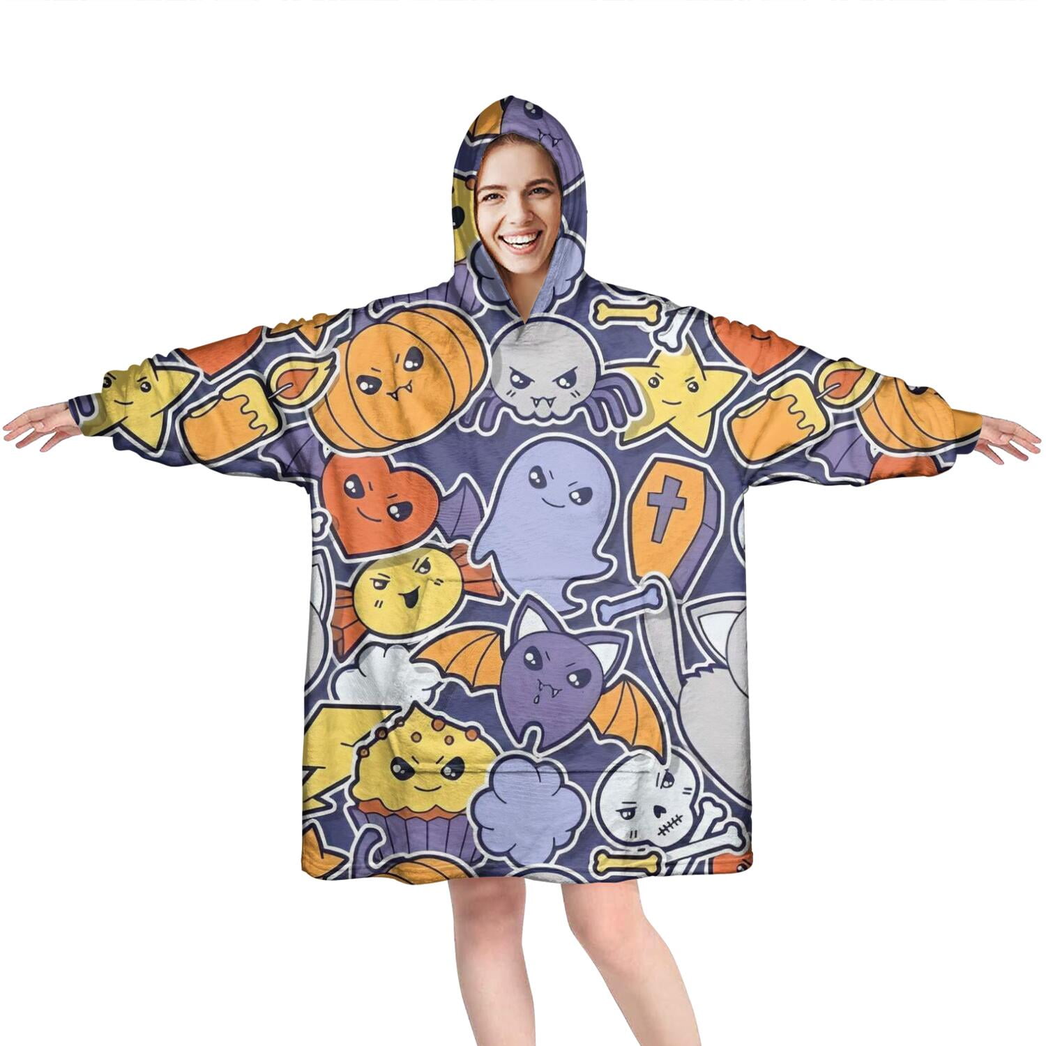 Wearable Oversized Blanket,Halloween Cute Icons Collage Pattern ...