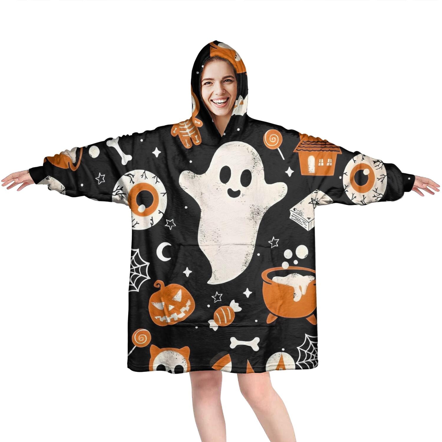 Wearable Oversized Blanket,Halloween Ghosts and Spooky Elements ...