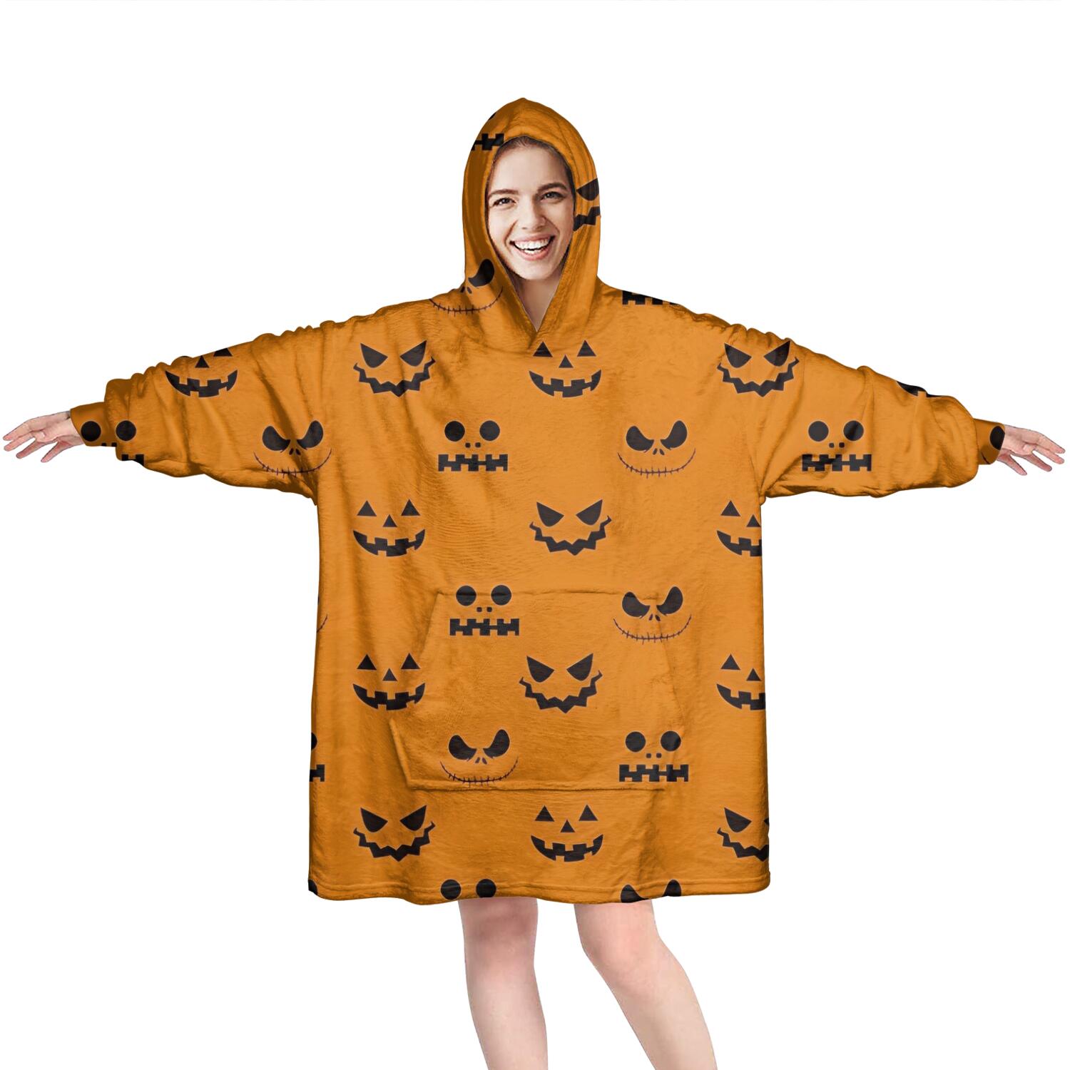 Wearable Oversized Blanket,Halloween Pumpkin Face Silhouettes Wearable ...