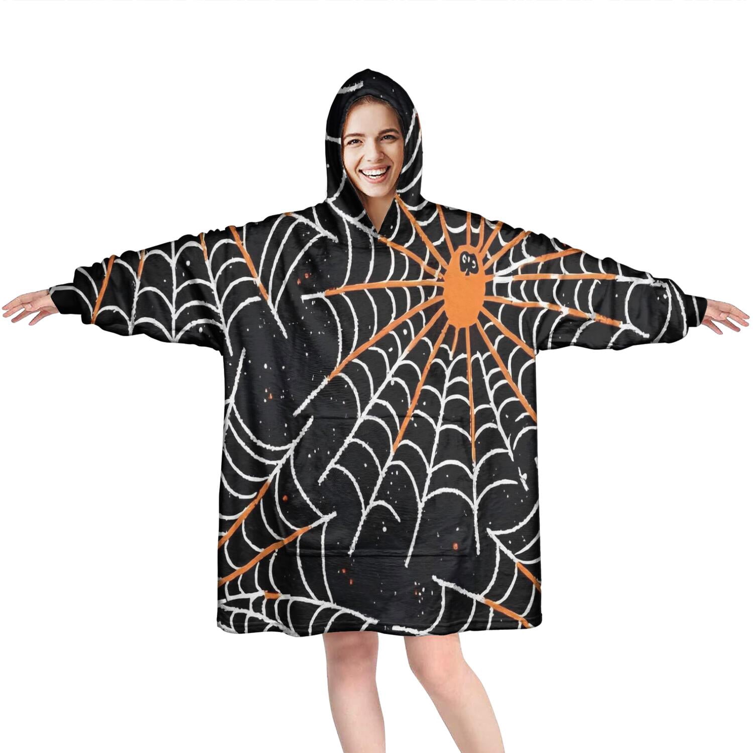Wearable Oversized Blanket,Halloween Spider Webs with Orange Spiders ...