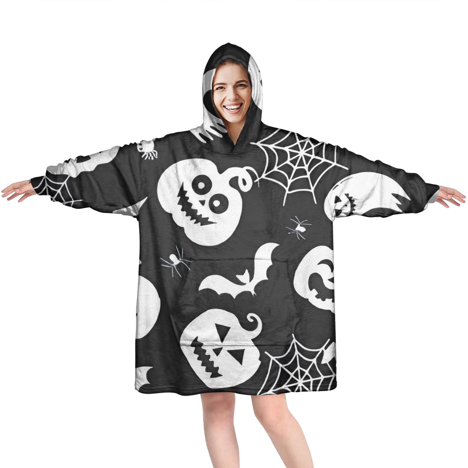 Wearable Oversized Blanket,Halloween White Ghosts Pumpkins and Spider ...