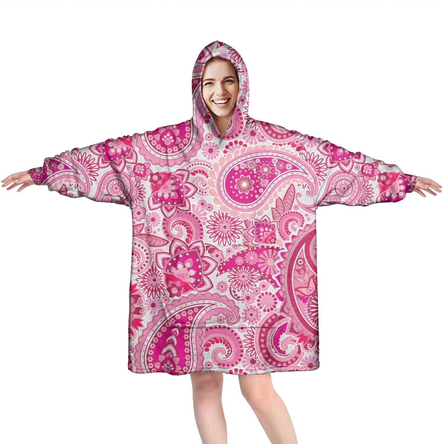Wearable Oversized Blanket,Pink Paisley and Floral Pattern Wearable ...