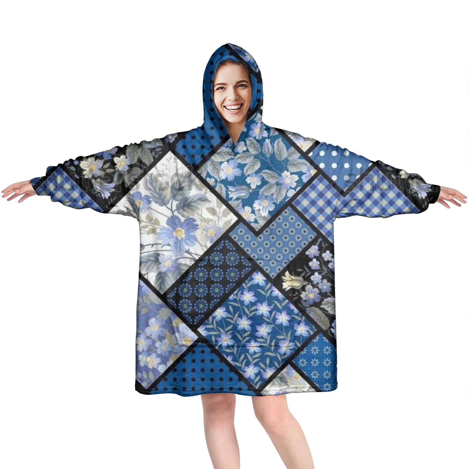 Wearable Oversized Blanket,Pioneer Flower Floral Print Pattern Wearable ...