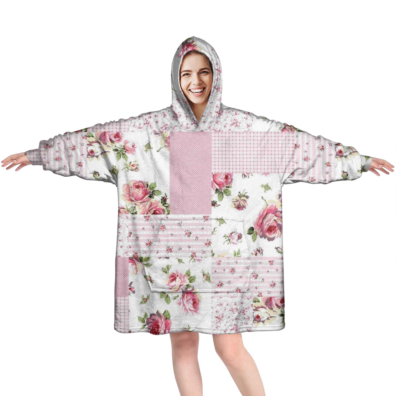 Wearable Oversized Blanket,Pioneer Flower Floral Print Pattern Wearable ...