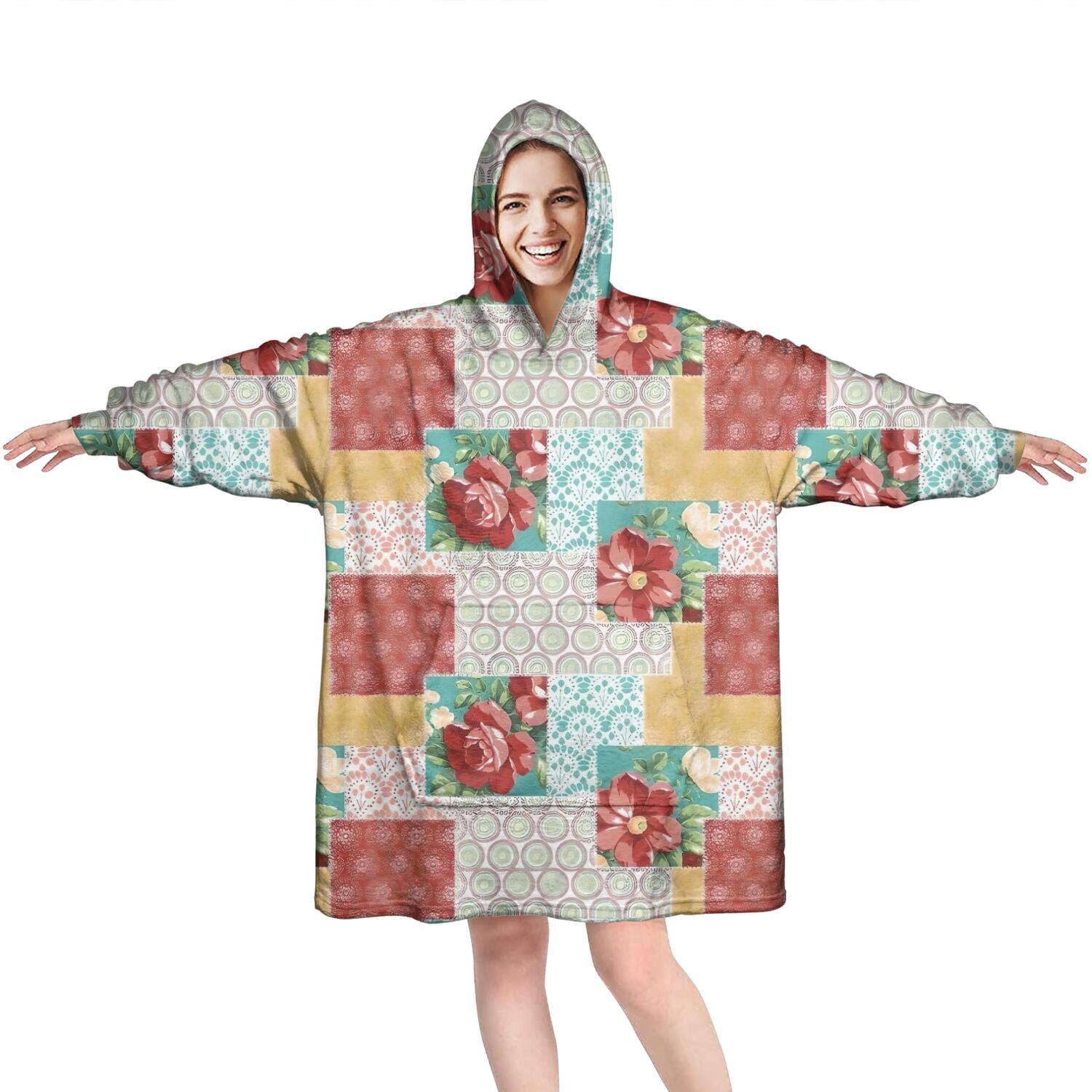 Wearable Oversized Blanket,Pioneer Flower Floral Print Pattern Wearable ...