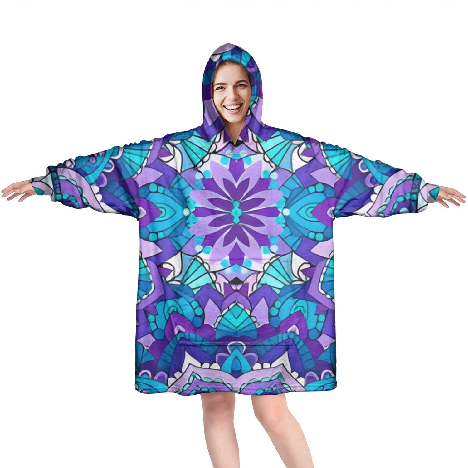 Wearable Oversized Blanket,Purple Ethnic Mandala Pattern Wearable ...