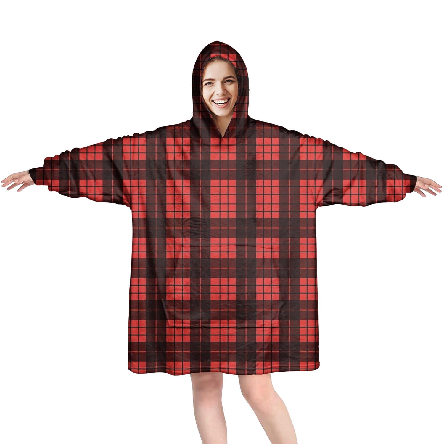 Wearable Oversized Blanket,Red and Black Christmas Plaid Pattern ...