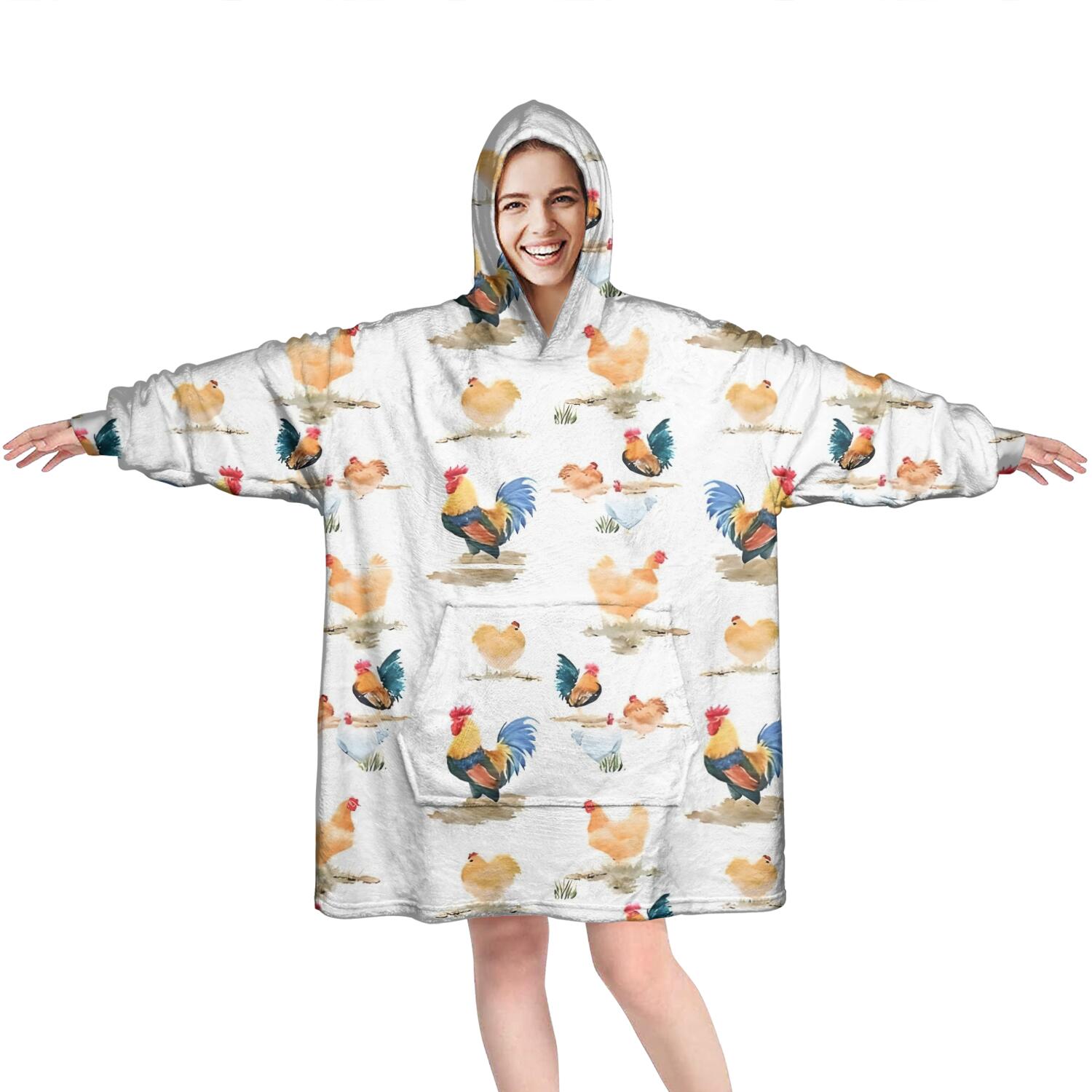Wearable Oversized Blanket,White Chicken Watercolor Pattern Wearable ...