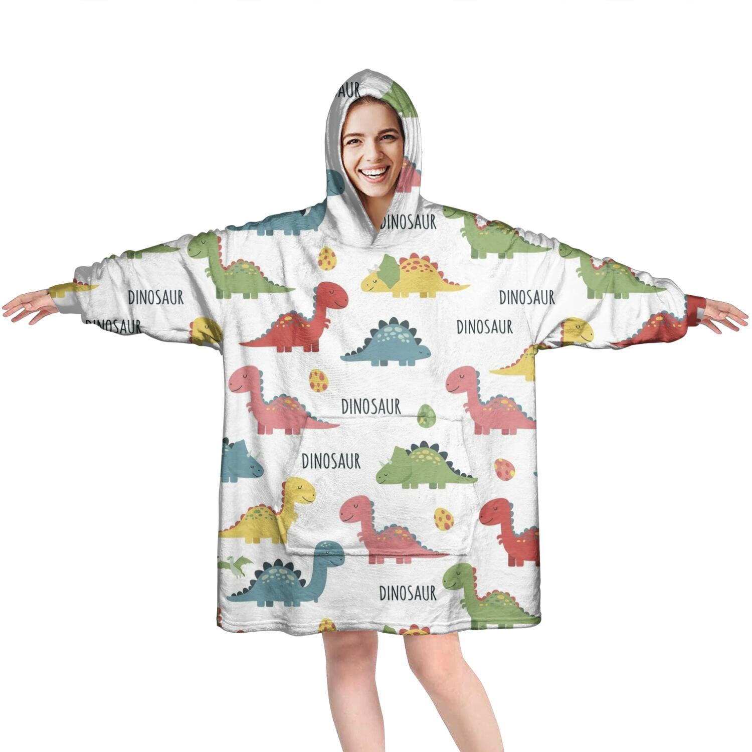 Wearable Oversized Blanket,White Dinosaurs Eggs Names Pattern Wearable ...