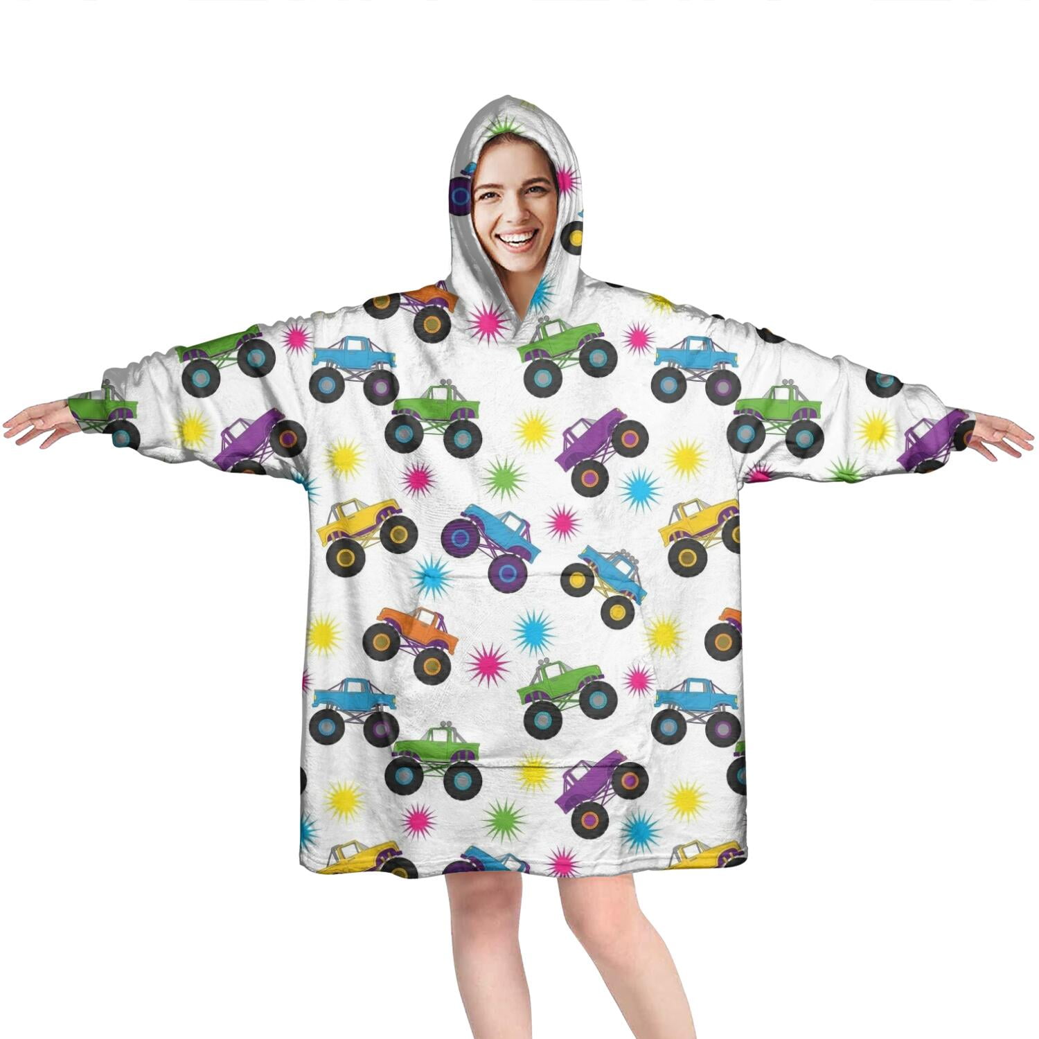 Wearable Oversized Blanket,White Spark Monster Cartoon Trucks Pattern ...