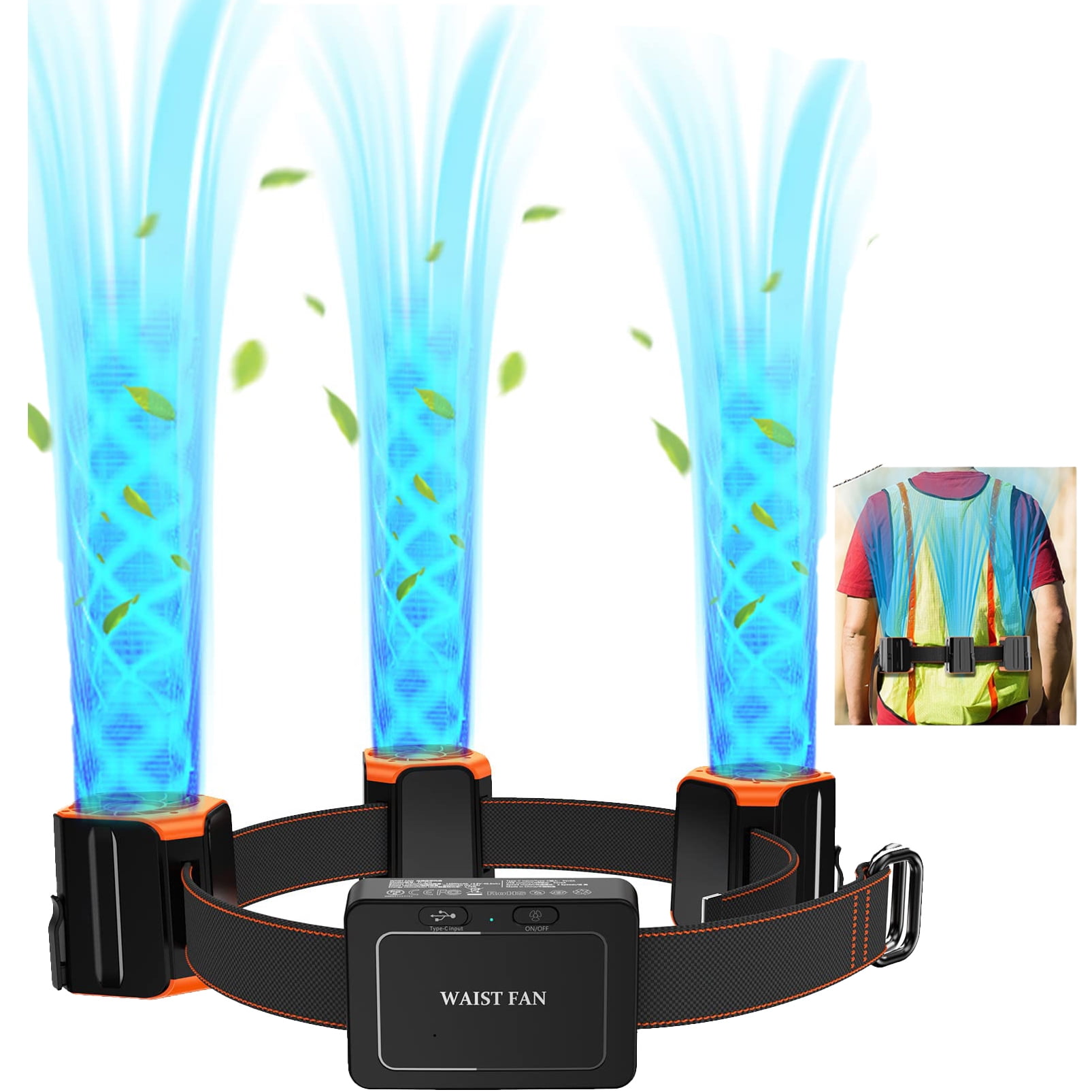 Wearable Waist Fan, 12000mAh Rechargeable Belt Fan, Portable Waist Fan ...