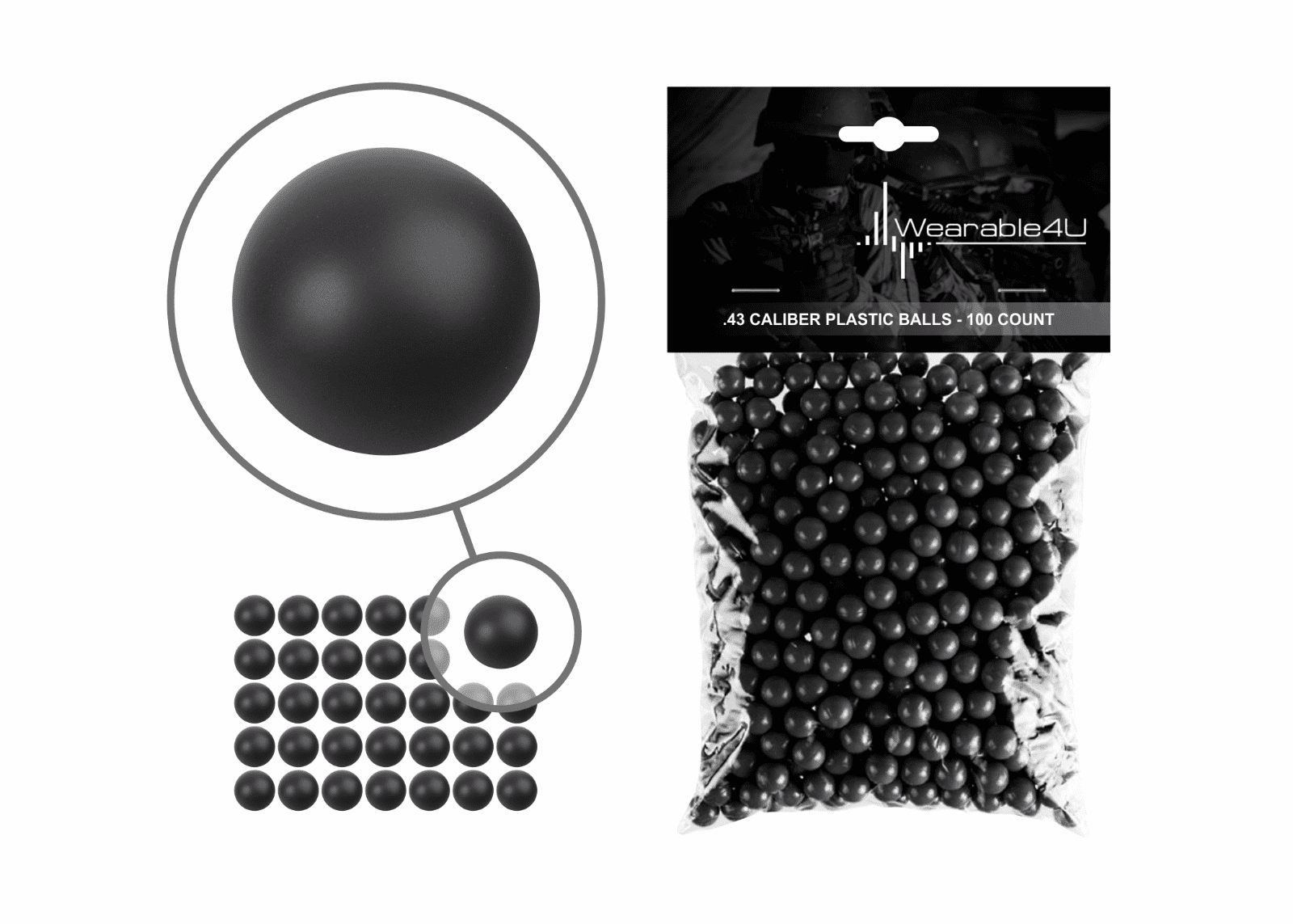 Wearable4U .43 Cal Training Plastic Balls for Paintball Guns, Reusable ...