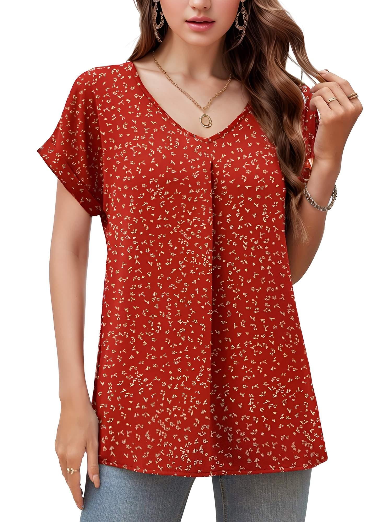 Weardear Chiffon Blouses for Women Business Casual V Neck Shirts Short ...