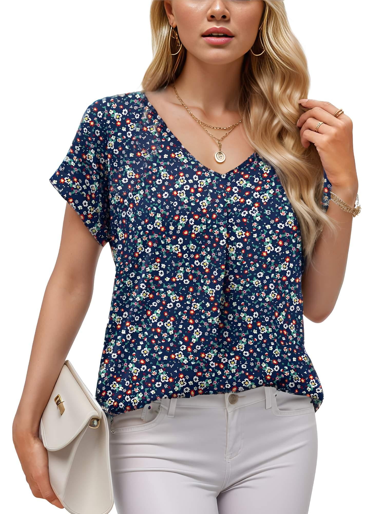 Weardear Chiffon Blouses for Women Business Casual V Neck Shirts Short ...