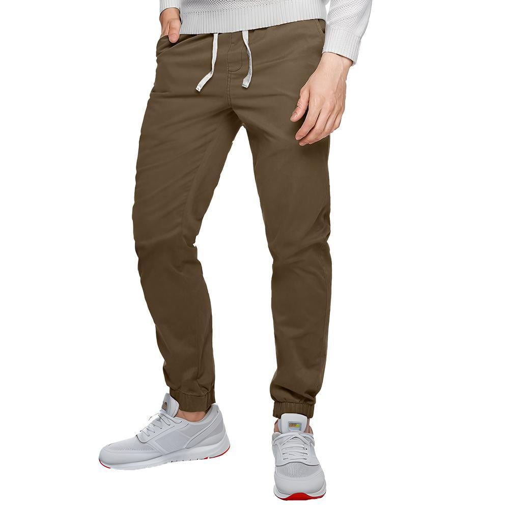 Weardear Men's Chino Joggers Pant Elastic Waist with Drawstring Workout ...