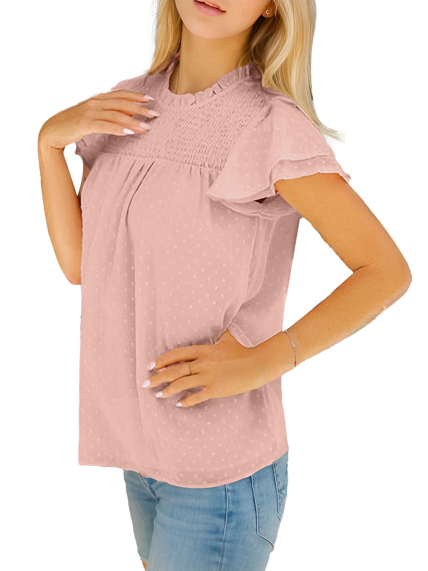 Weardear Summer Tops for Women 2024 Casual Dressy T Shirt Flutter Short ...