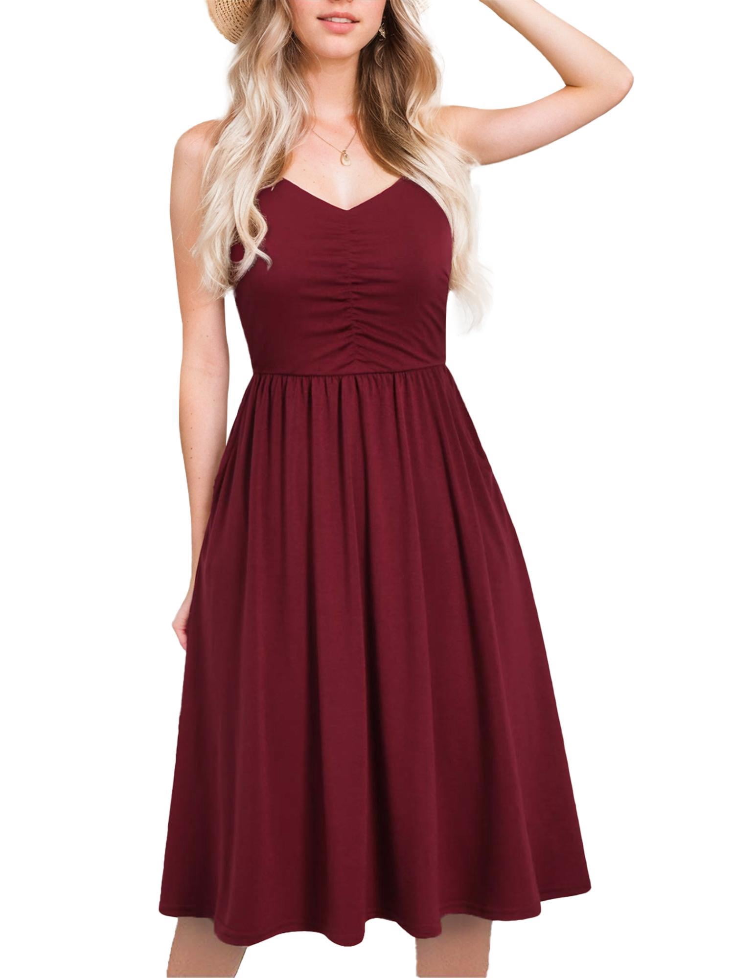 Weardear Women Summer Beach Dress A Line Spaghetti Strap Sleeveless ...